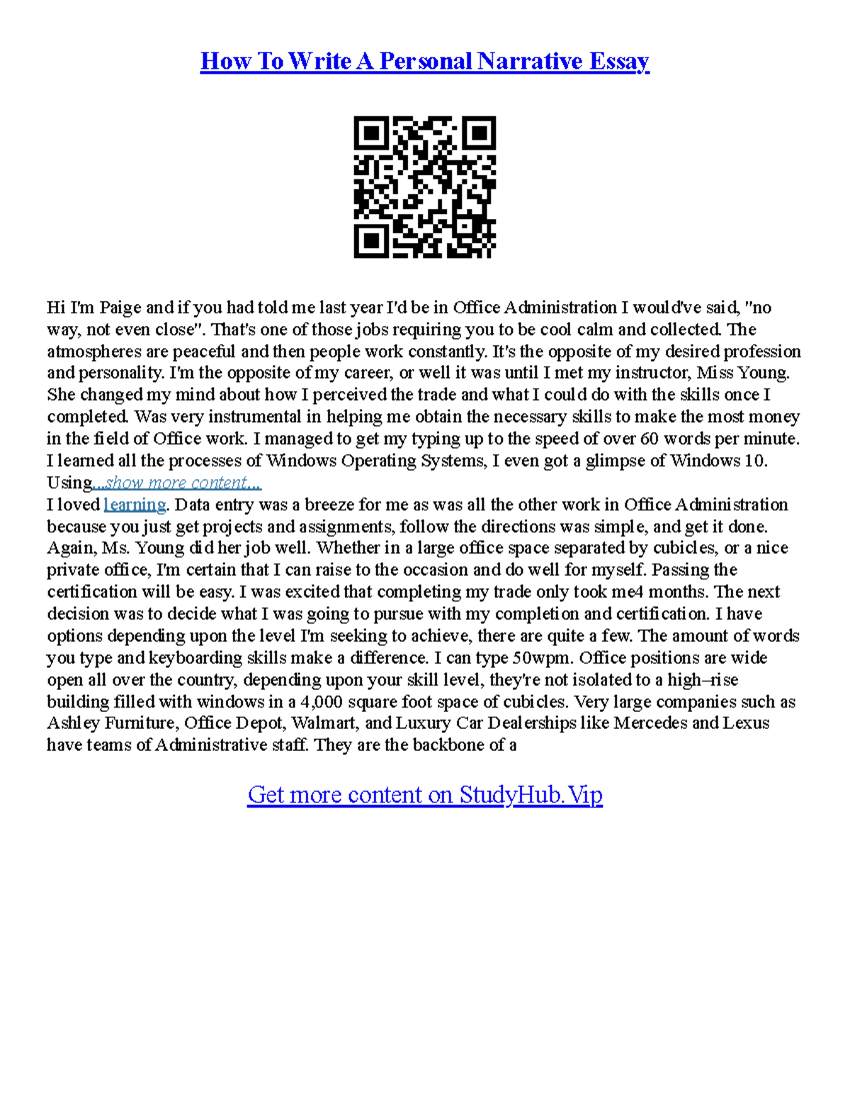 Writing A Personal Narrative Essay - How To Write A Personal Narrative ...