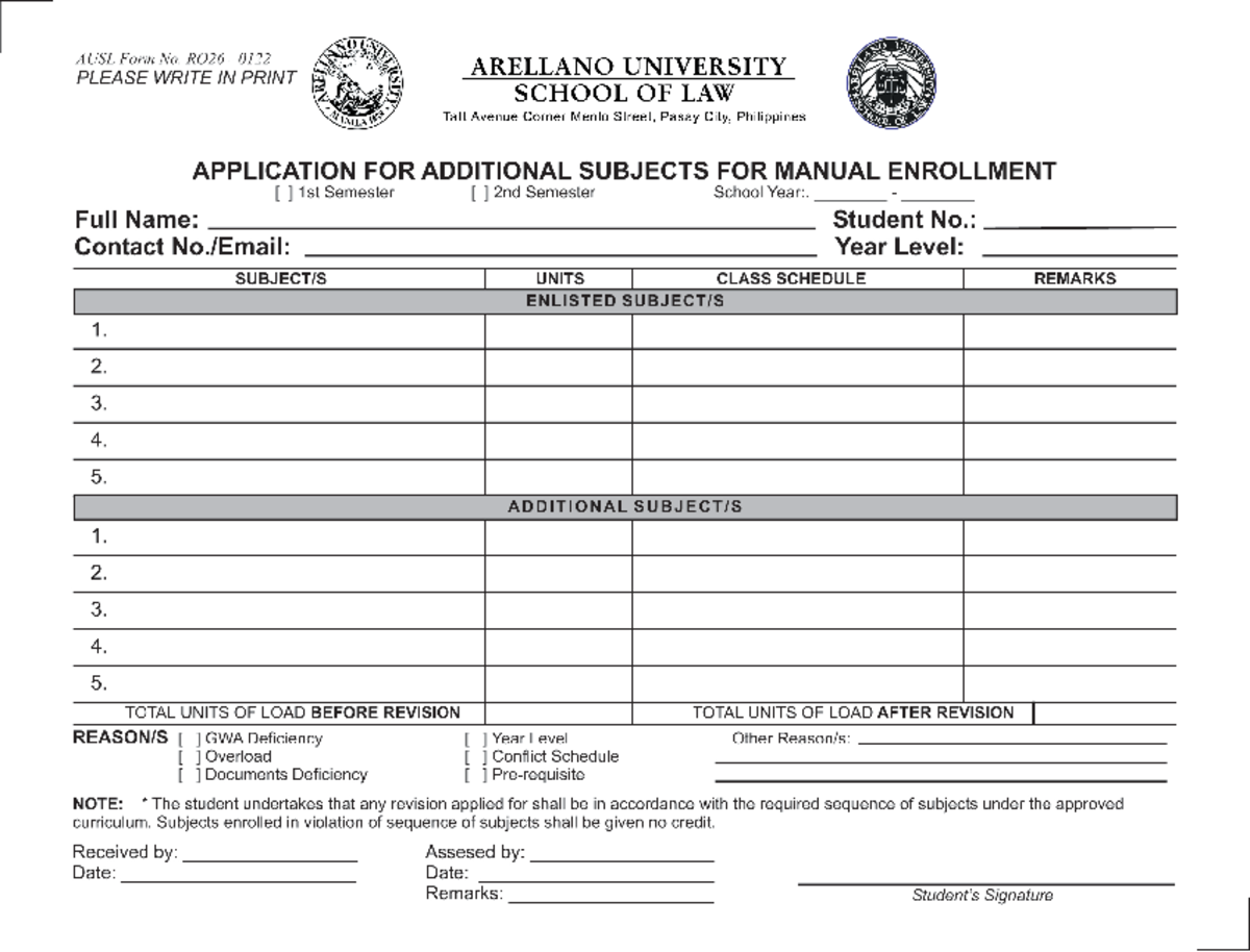 RO26 - adding - AUSL Form No. RO26 0122 ANO PLEASE WRITE IN PRINT Y ...