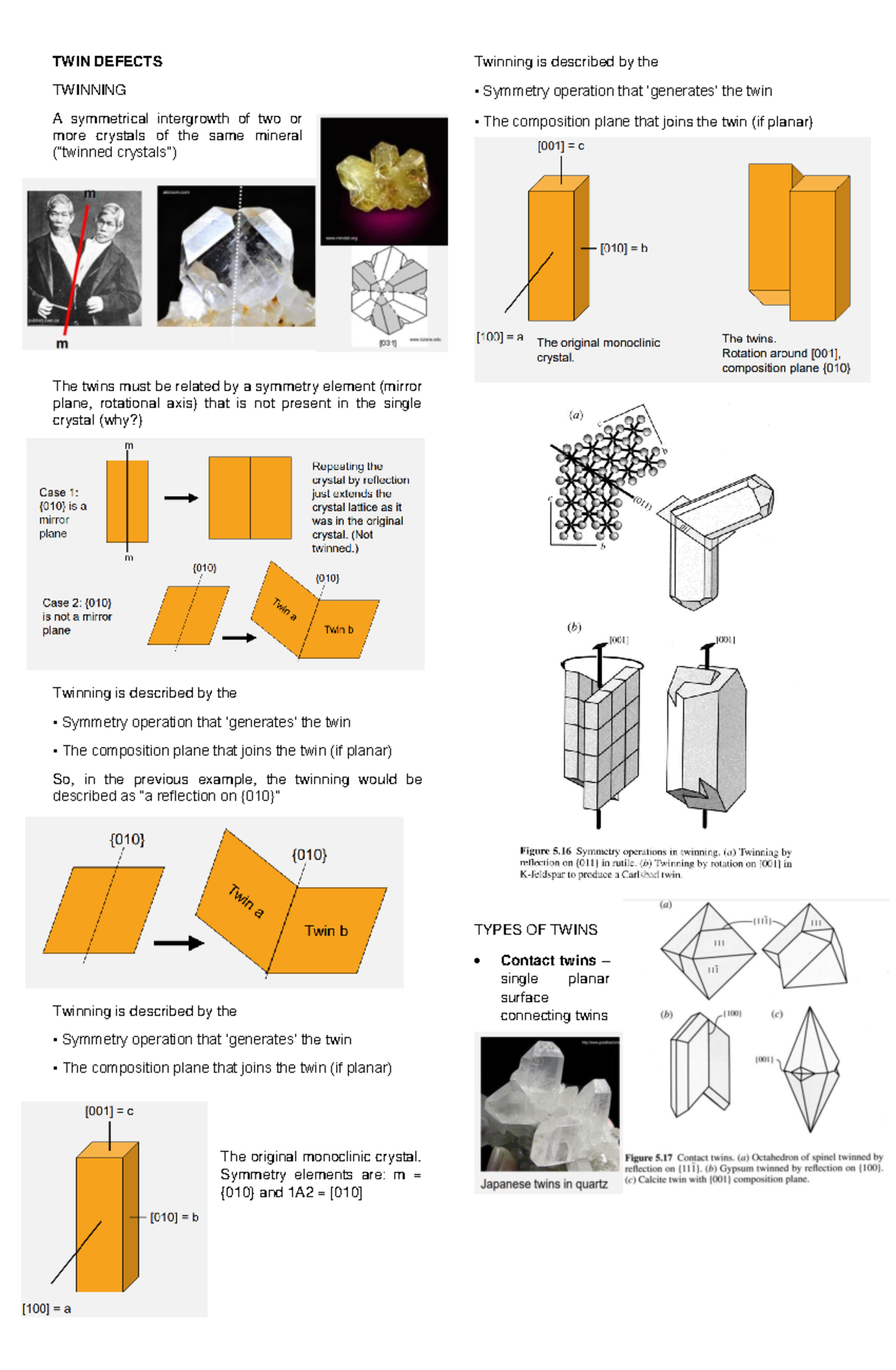 Elementary- Mineralogy- Finals - TWIN DEFECTS TWINNING A symmetrical ...