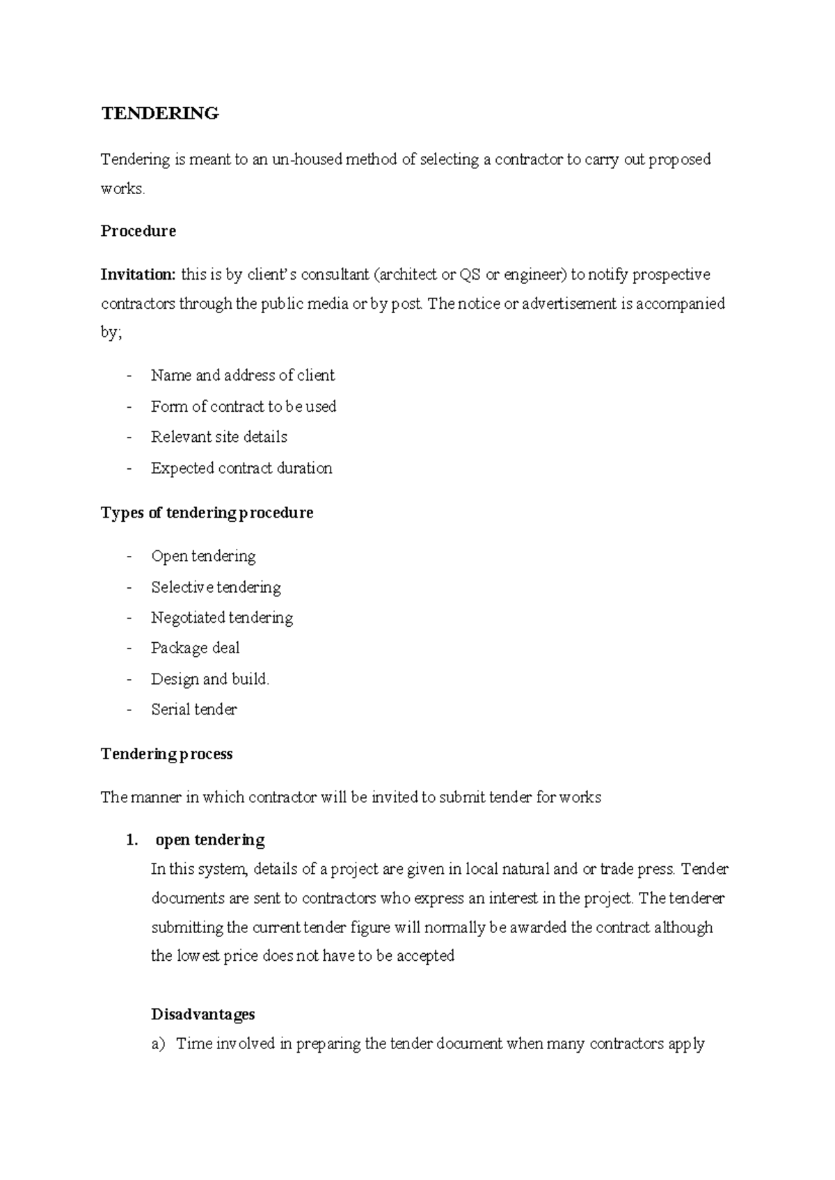 Measurement introduction - TENDERING Tendering is meant to an un-housed ...