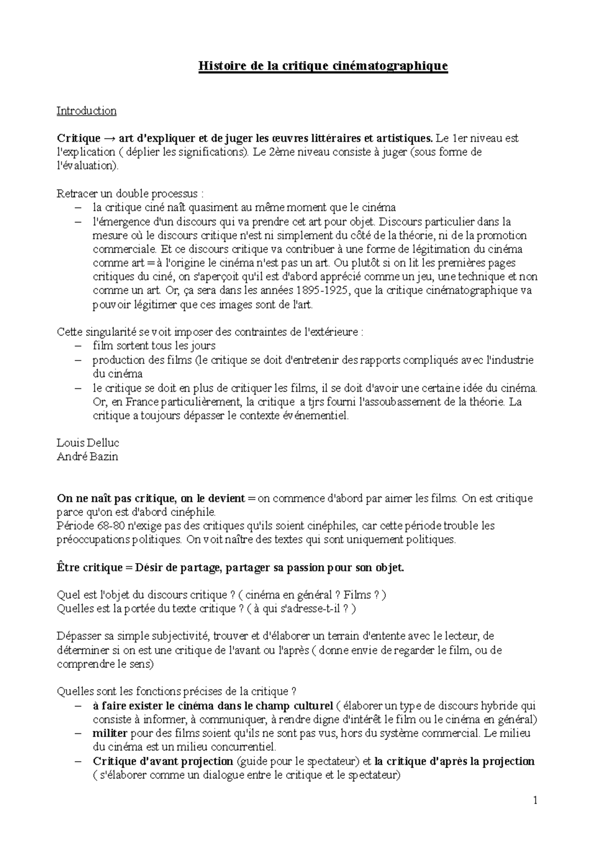 Histoire de la Critique (Cours Complet) odt - Histoire de la critique ...
