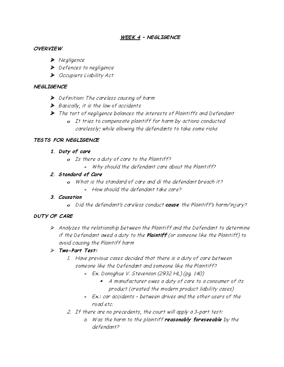 Week 4 Lecture Notes - Chapter 6 - WEEK 4 – NEGLIGENCE OVERVIEW ...