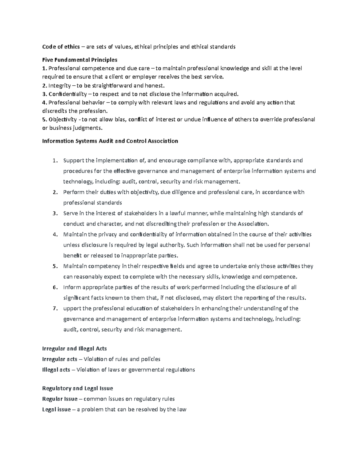 statement for financial position - Code of ethics – are sets of values ...