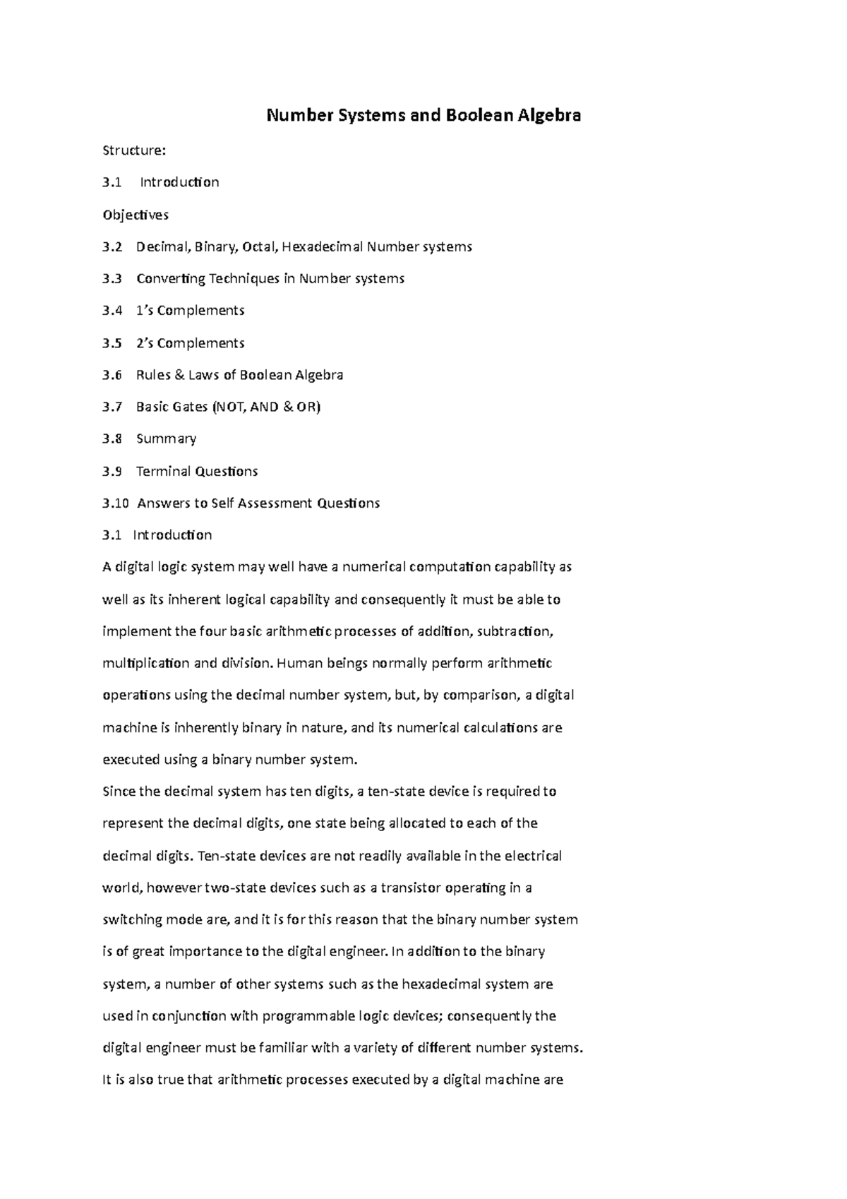 Number Systems and Boolean Algebra - Number Systems and Boolean Algebra Structure: 3 ...