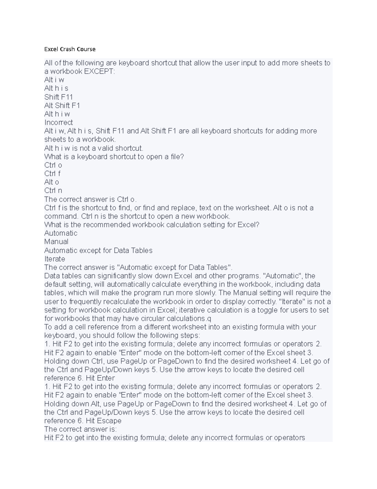 Excel Crash Course - Excel Crash Course All of the following are ...