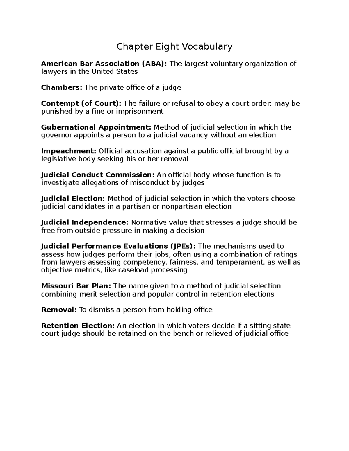 Chapter 8 Vocabulary - Chapter Eight Vocabulary American Bar ...