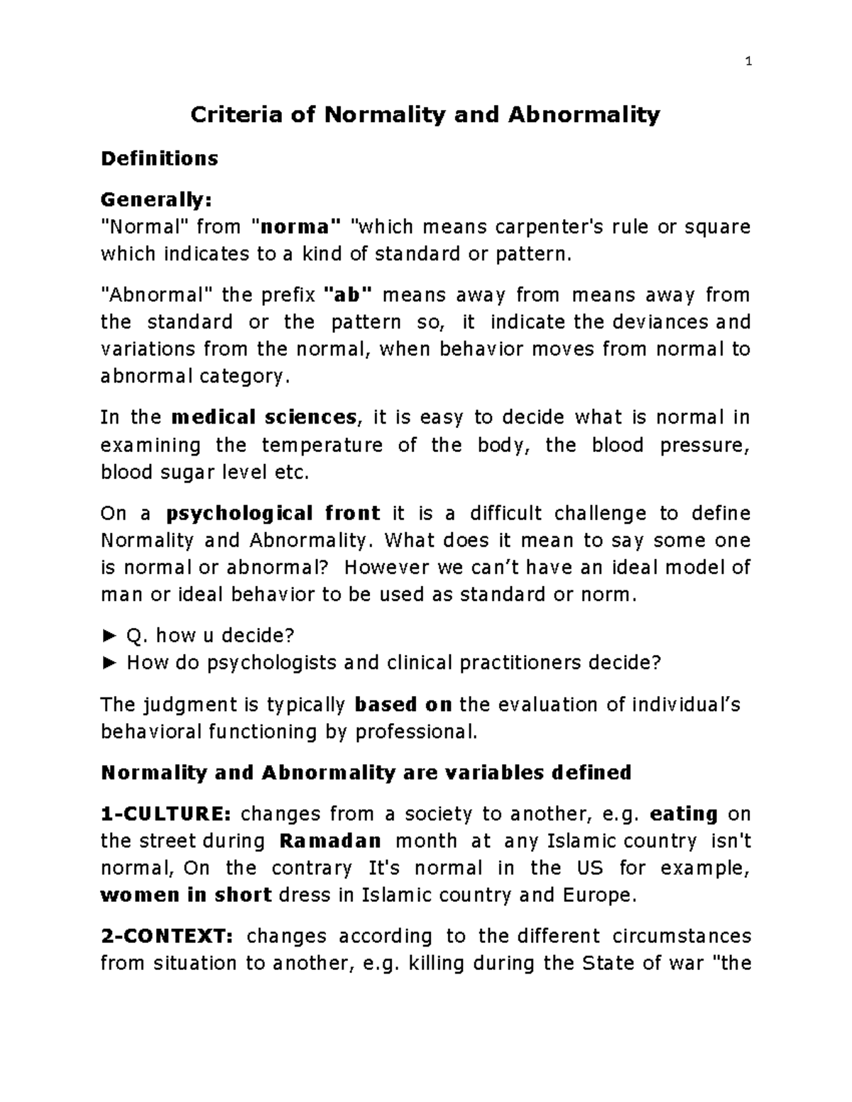 1.1 Criterion of Normality & Abnormality - Criteria of Normality and ...