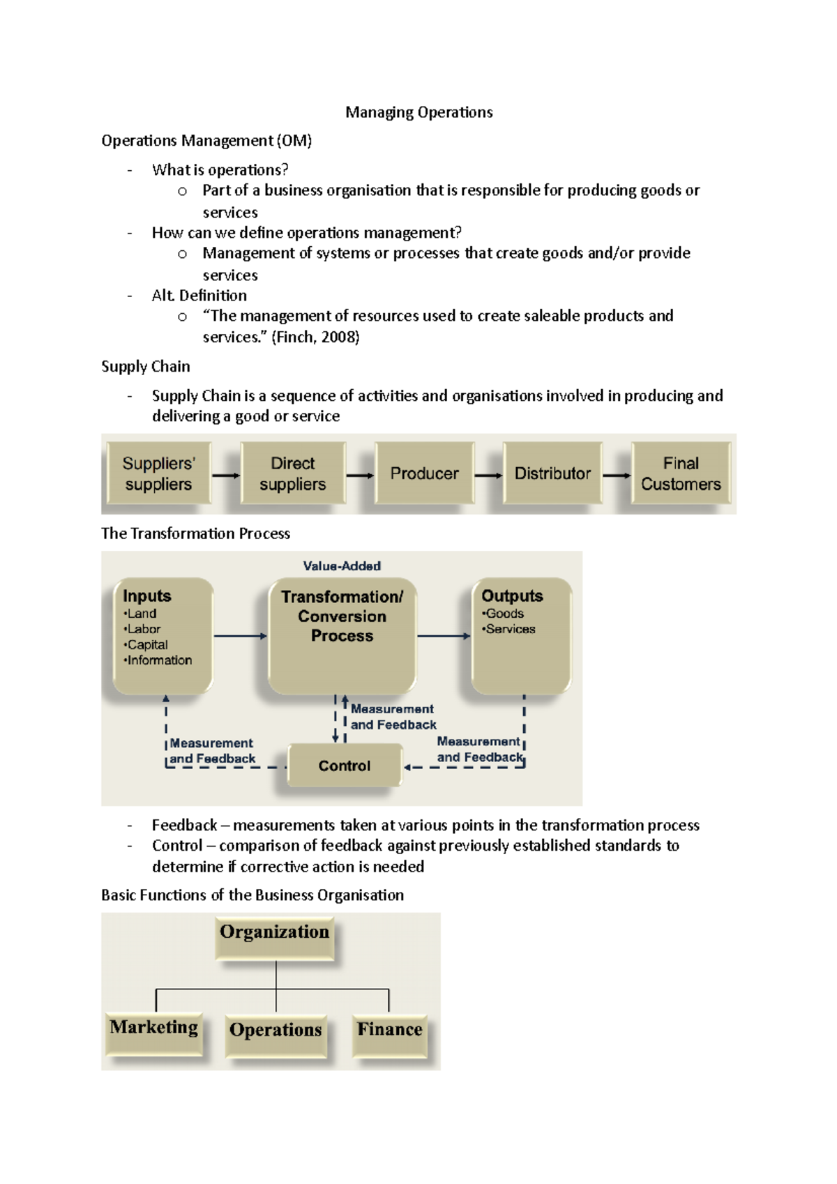 Managing Operations 1 Lecture Notes 1 Managing Operations Operations Management Om What Is
