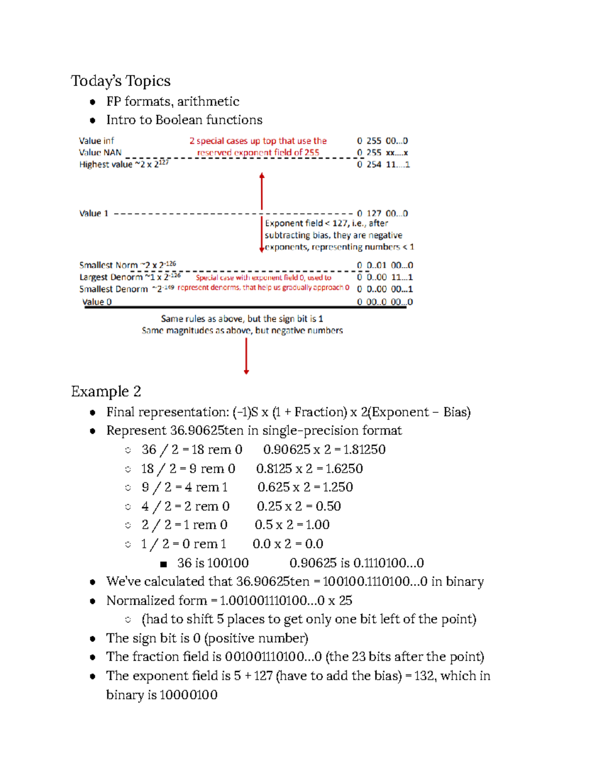 Cs Ece 3810 Lecture Notes Class 11 Todays Topics Fp Formats Arithmetic Intro To Boolean 