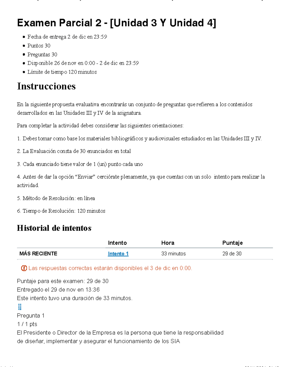 Administracion Y SIA examen parcial 2 - Exa e Parcia 2 U idad 3 Y U idad 4 Fecha de entrega 2 ...