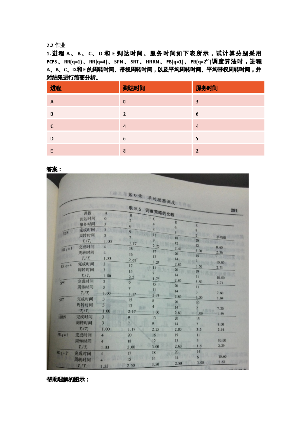 第二章作业2与3答案 - sadasdsa - 2作业 1. 进程 A 、 B 、 C 、 D 和 E 到达时间、服务时间如下表所示，试计算 ...