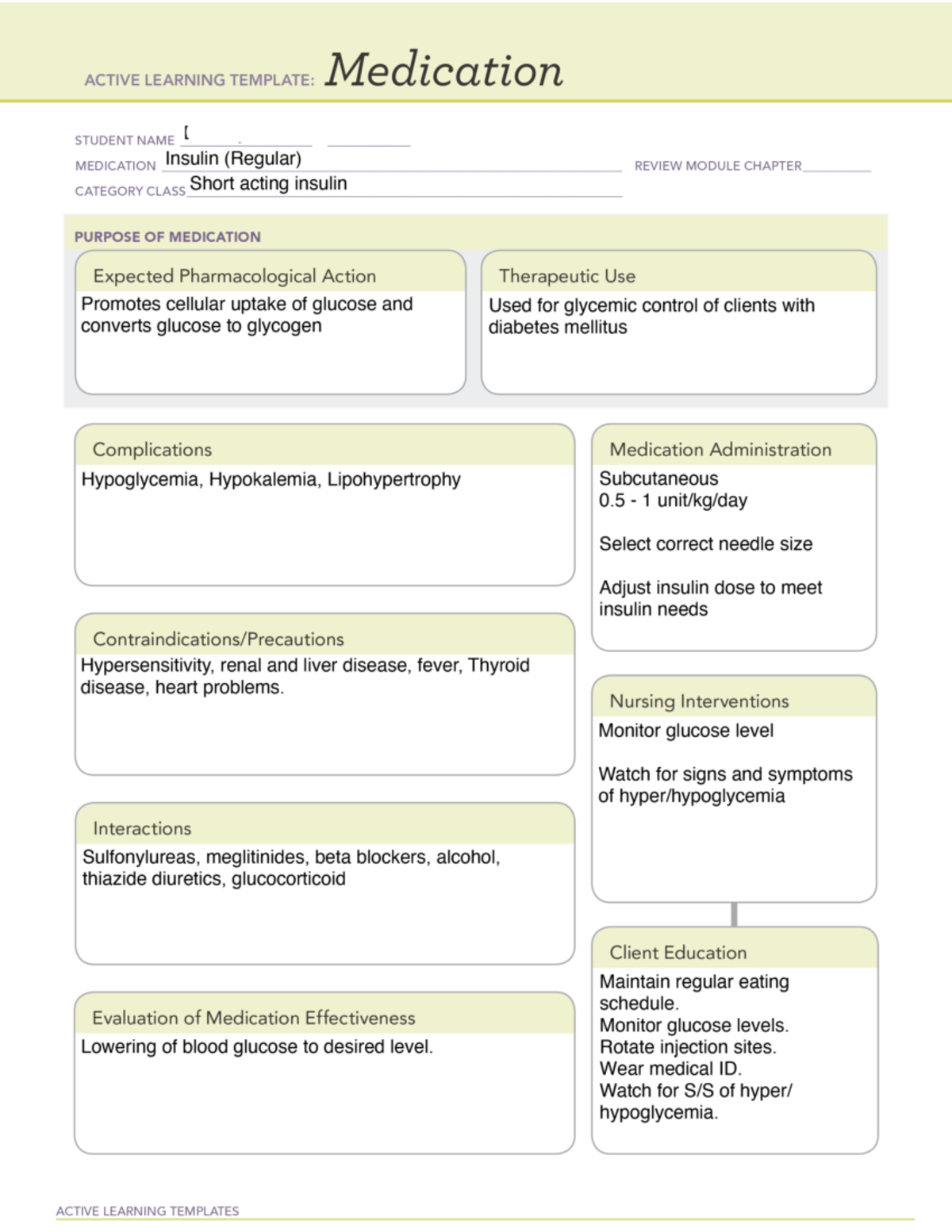 ATI Medication - Regular Insulin - RNSG 1533 - Studocu