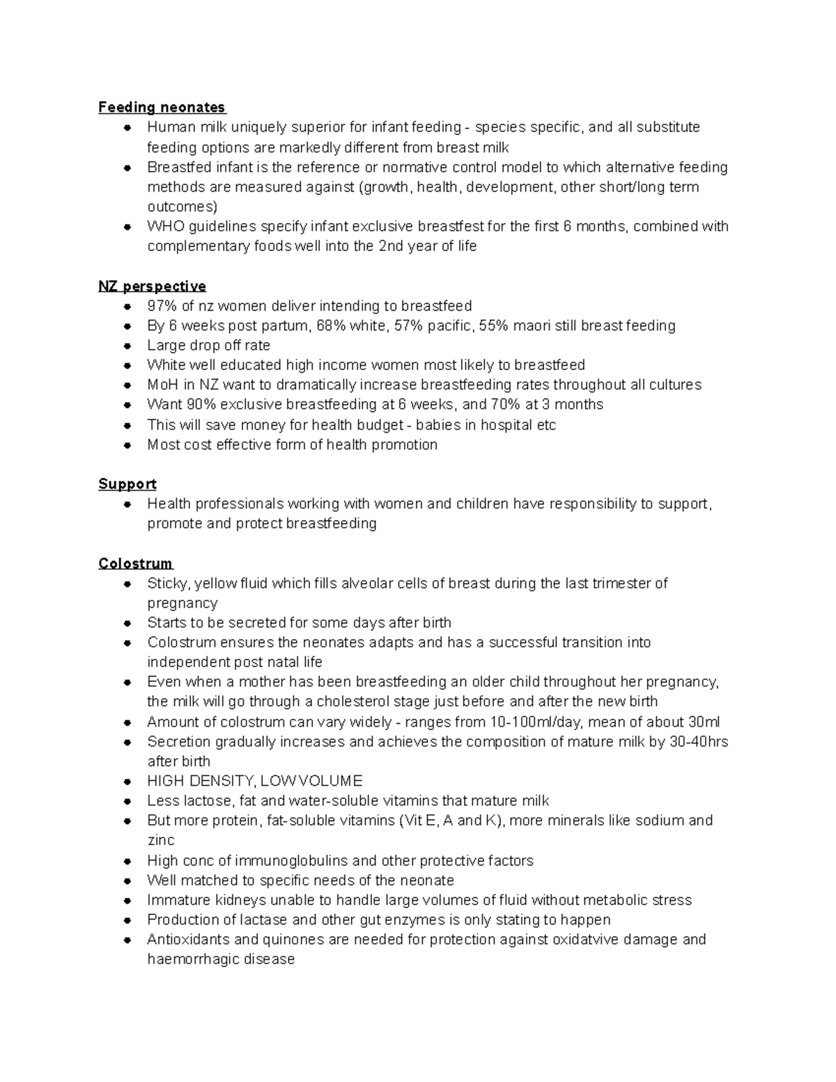 breastfeeding/breast milk notes - Feeding neonates Human milk uniquely ...