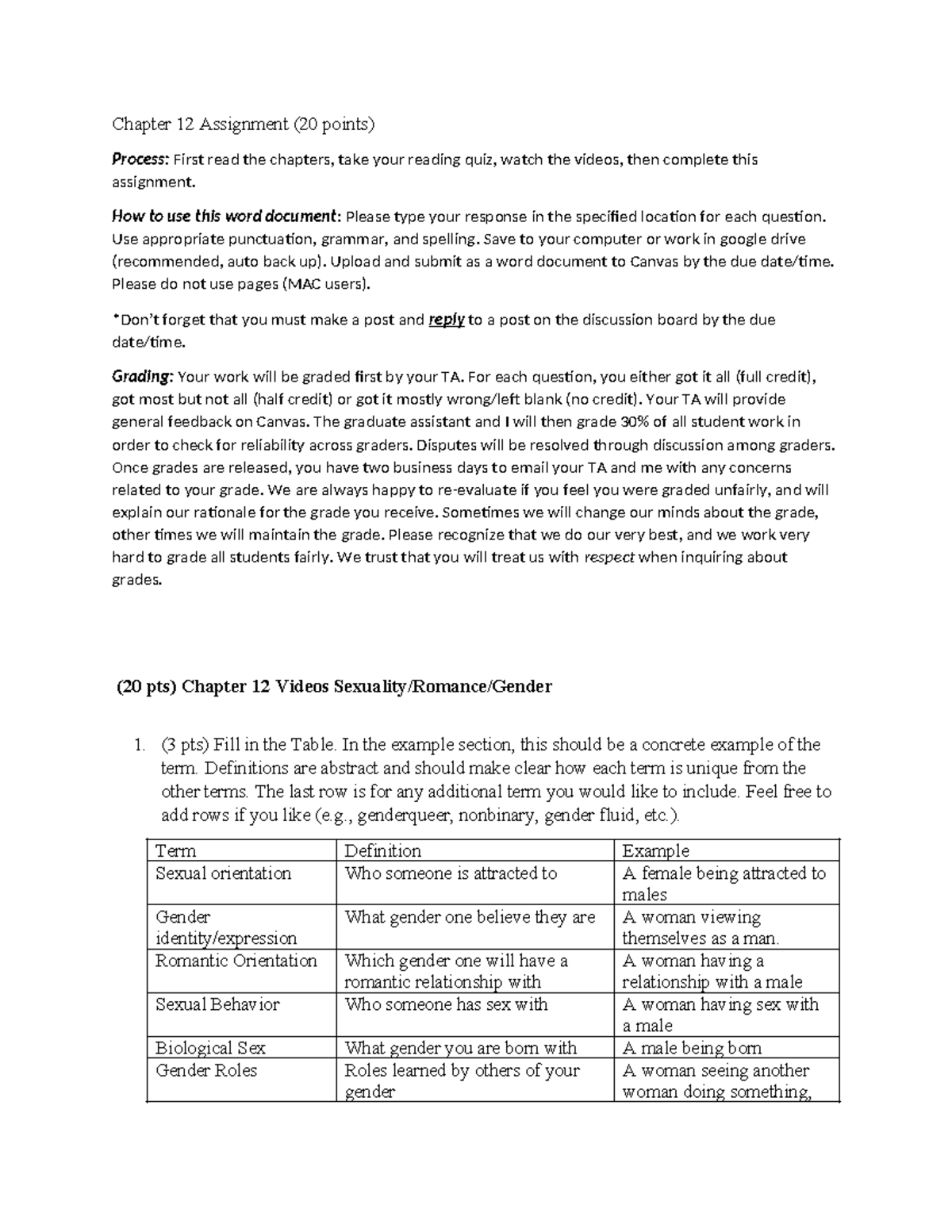 Chapter 12 assignment-1 - Chapter 12 Assignment (20 points) Process: First read the chapters ...