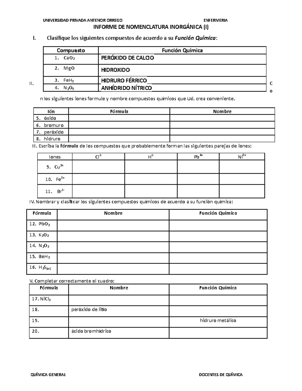 Informe Nomenclatura de compuestos Binarios 2021 - UNIVERSIDAD PRIVADA ANTENOR ORREGO ENFERMERIA ...