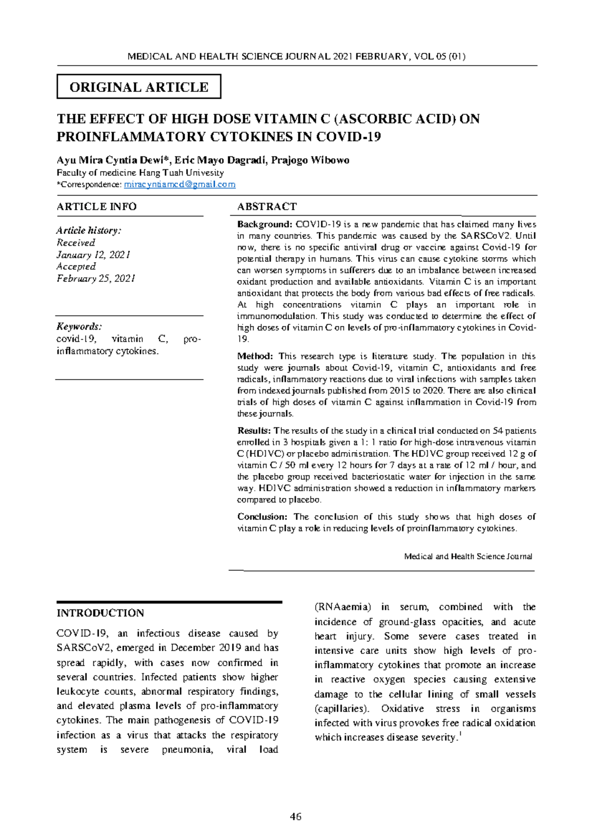 Mhsj2018 %2C+G - journal - ORIGINAL ARTICLE THE EFFECT OF HIGH DOSE ...
