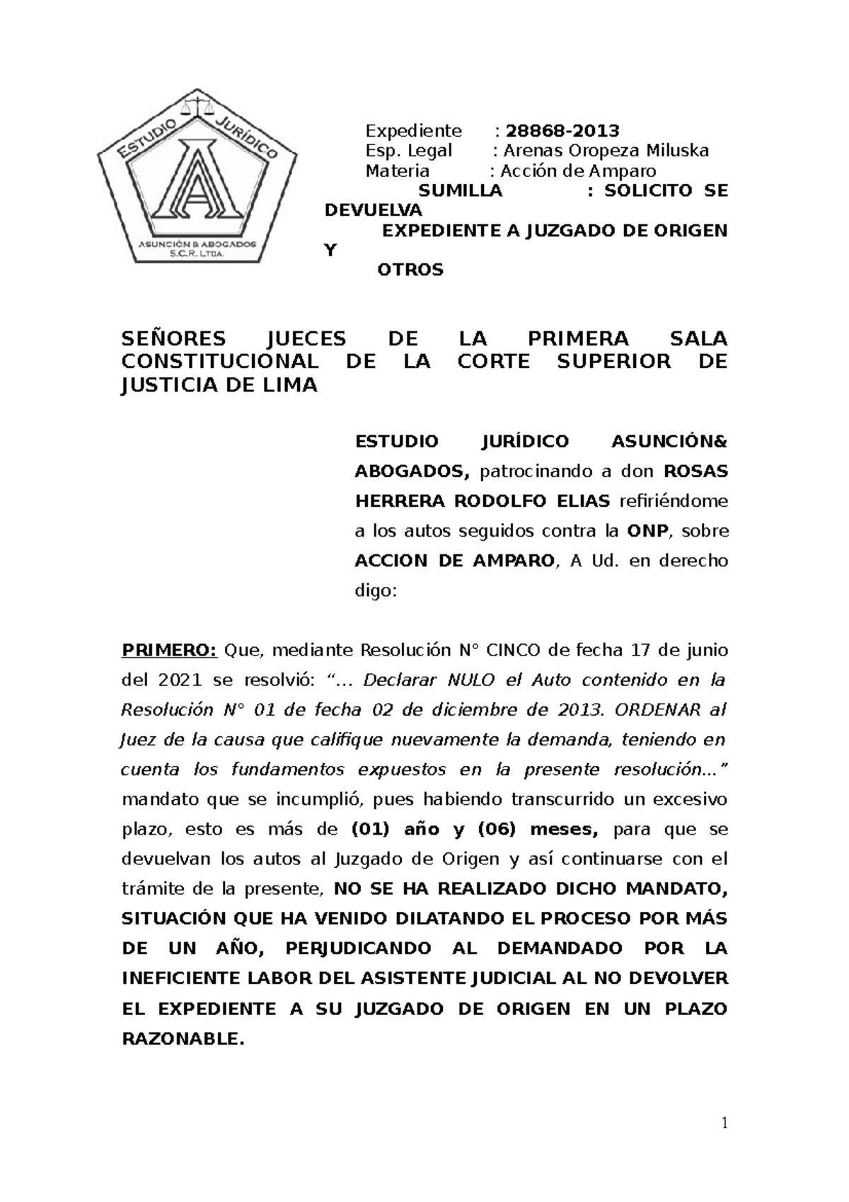 Solicito SE Devuelva Expediente A SU Juzgado DE Origen Y Otros - Rosas Herrera Rodolfo Elias ...