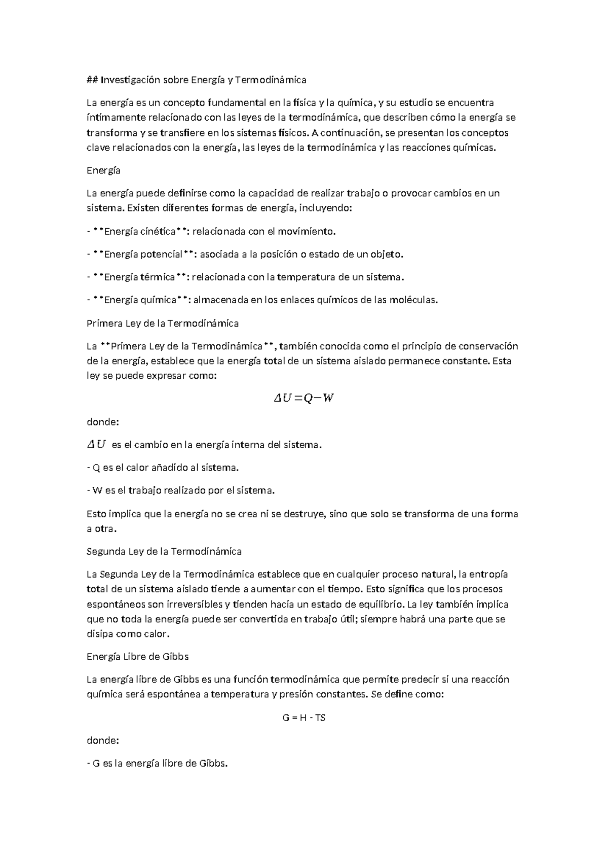 Repaso Termodinamica ENERGIA GIBSS - ## Investigación sobre Energía y ...