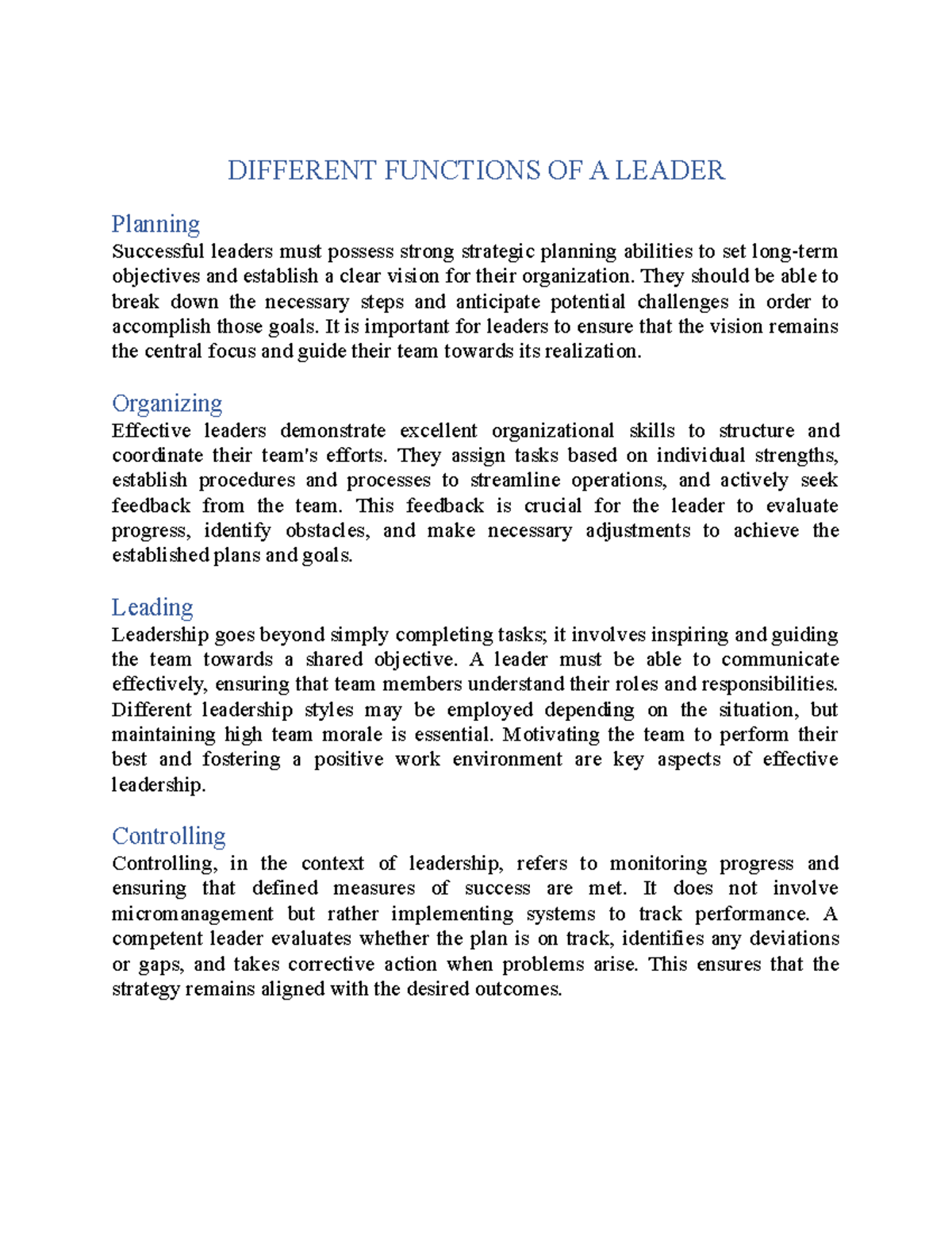 Different Functions OF A Leader - DIFFERENT FUNCTIONS OF A LEADER ...