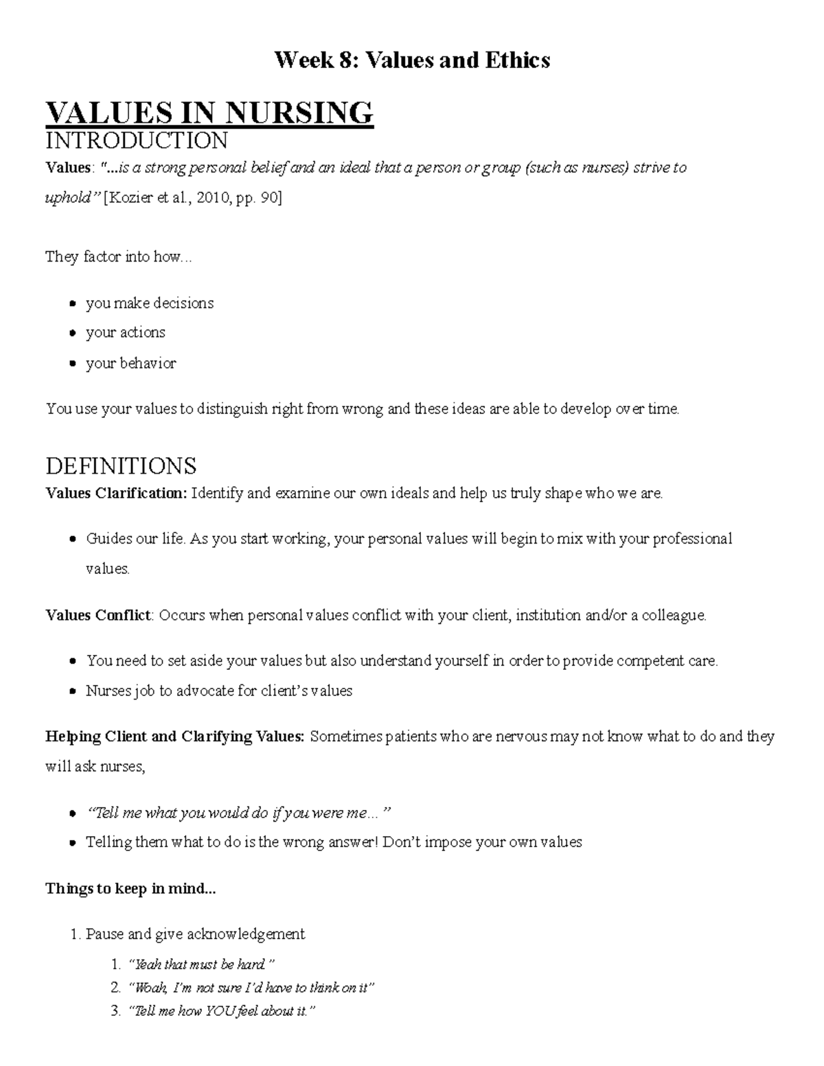 Week 8- Values and E - brief breakdown of lesson. - Week 8: Values and ...