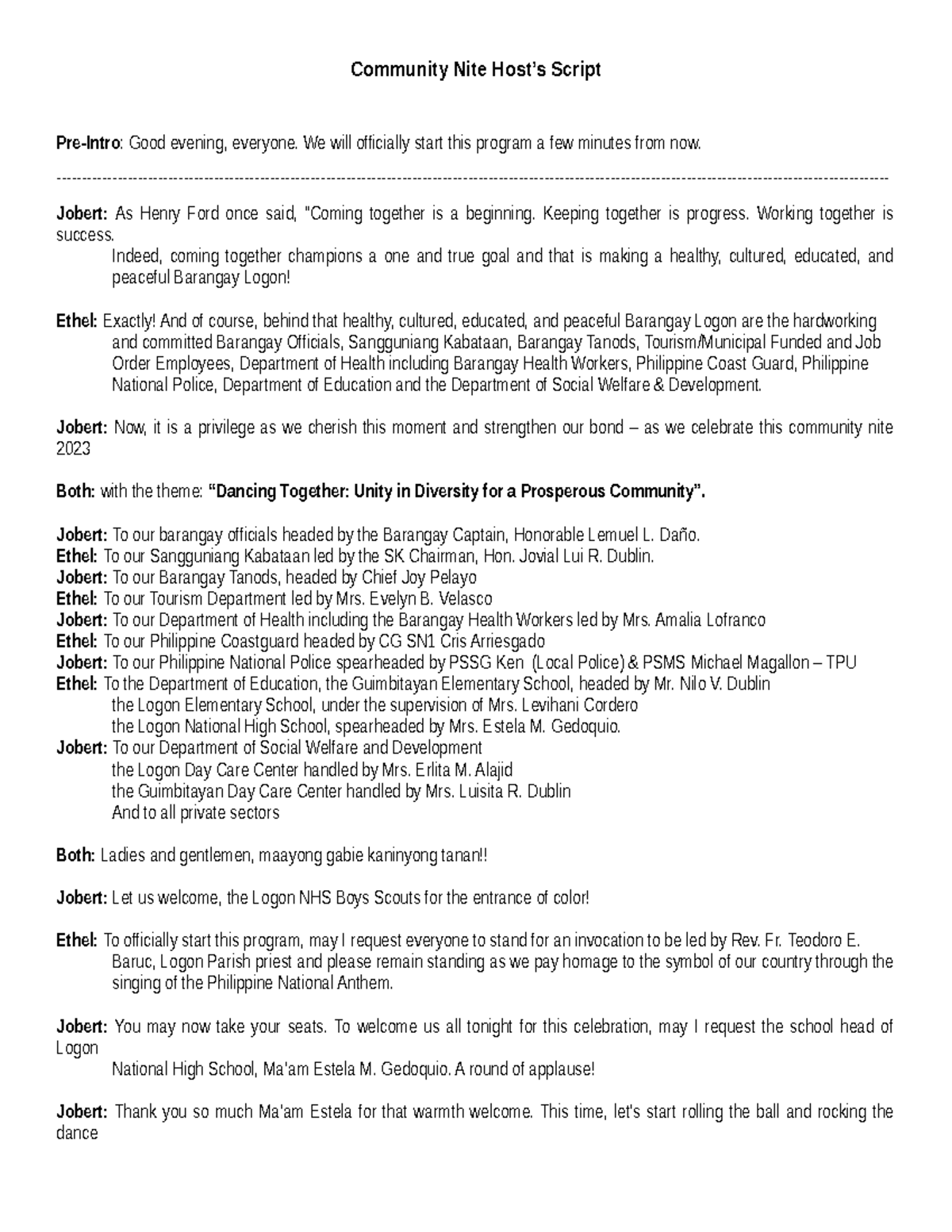 Community Nite Hosting Script - Community Nite Host’s Script Pre-Intro ...