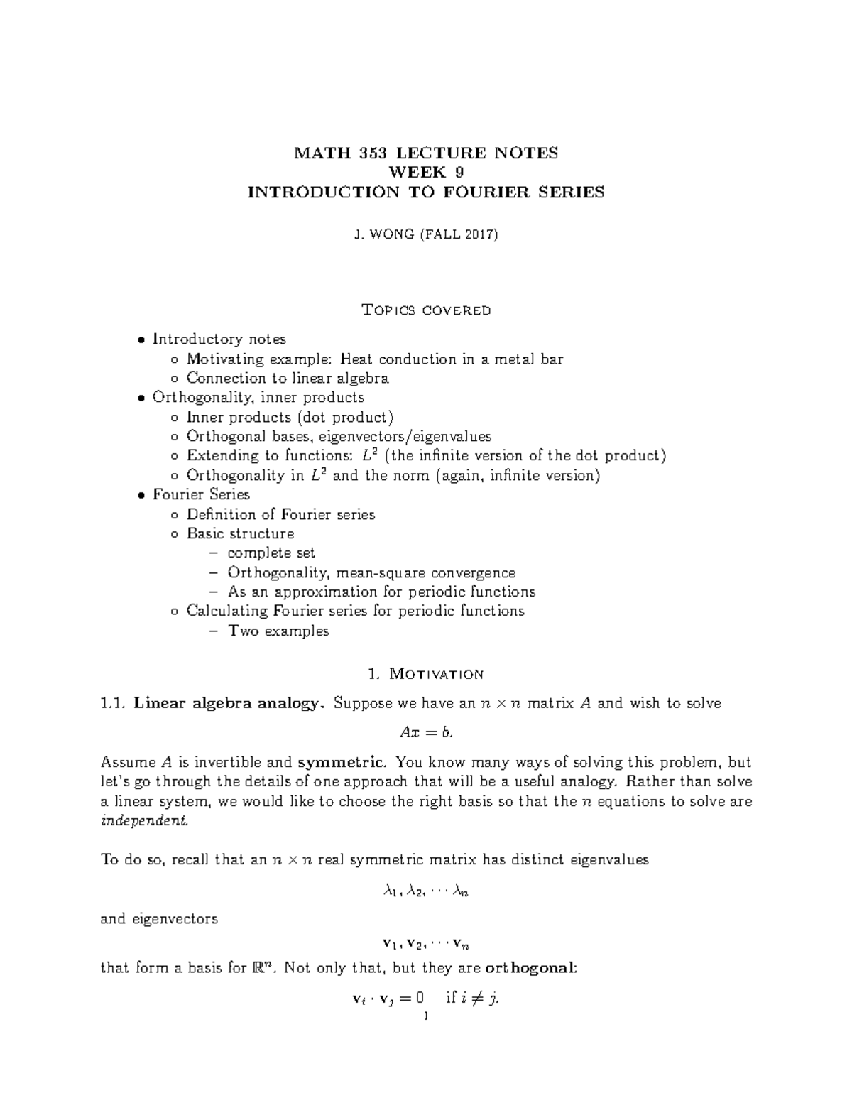 Notes-Fourier - Notas de series de Fourier - MATH 353 LECTURE NOTES ...