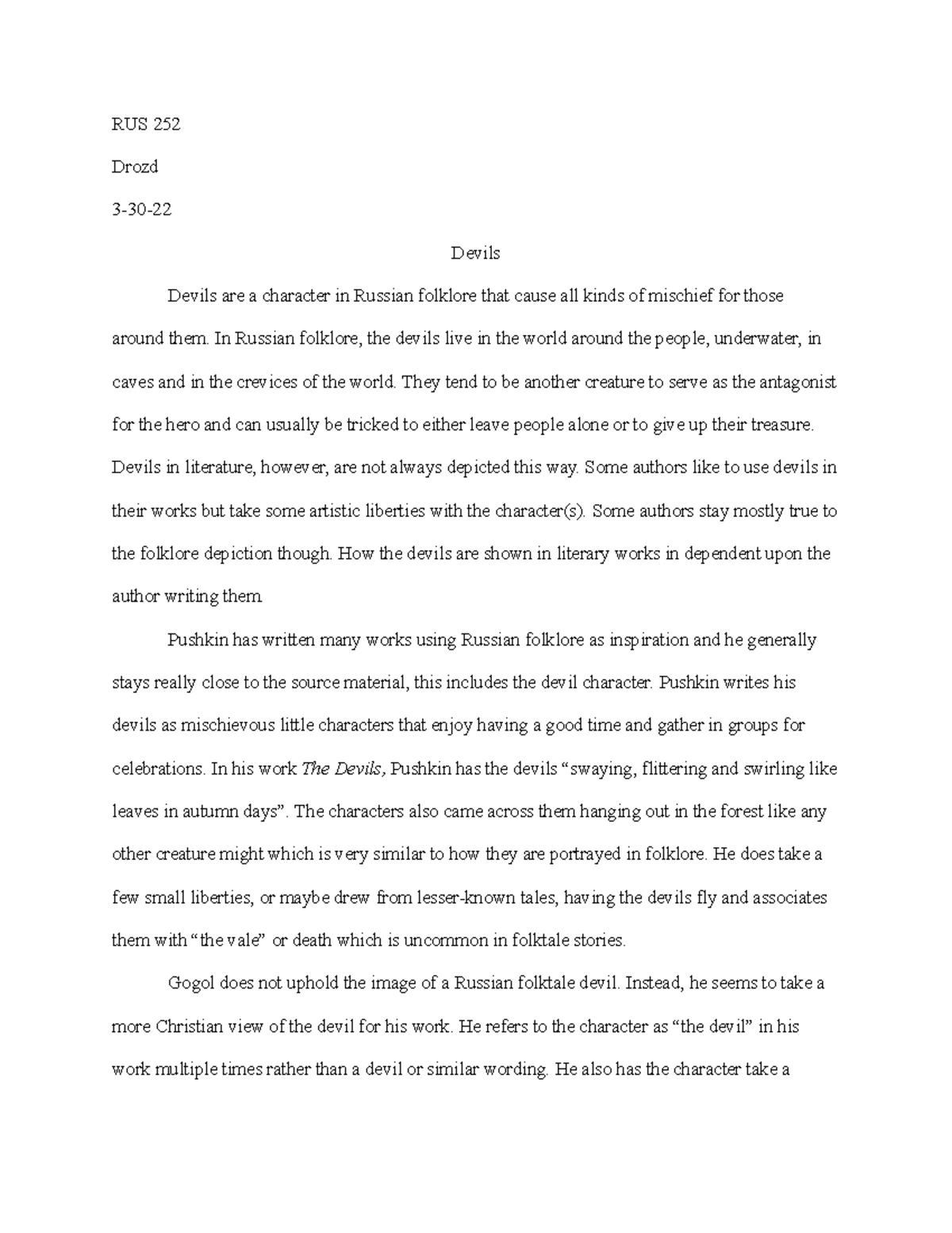 Devils and their depiction in literary works - RUS 252 - Alabama - Studocu