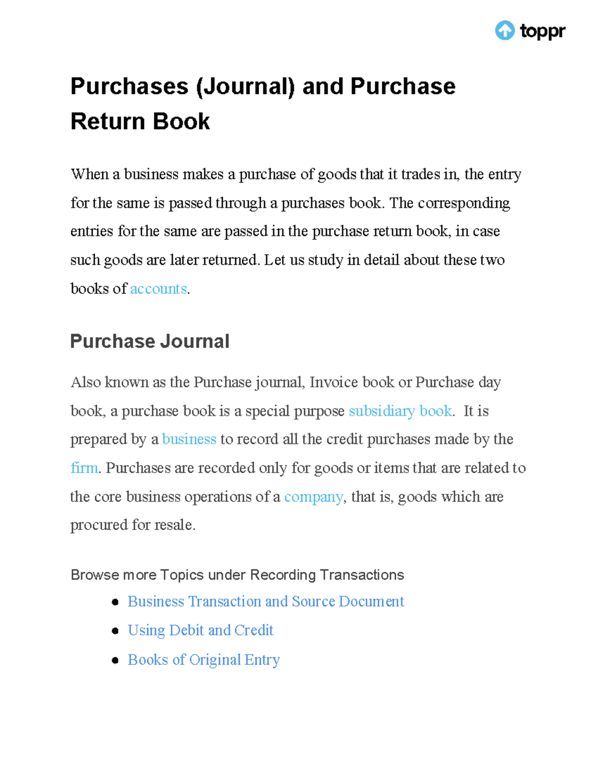 Recording of transactions ii class 11 notes - Purchases (Journal) and ...