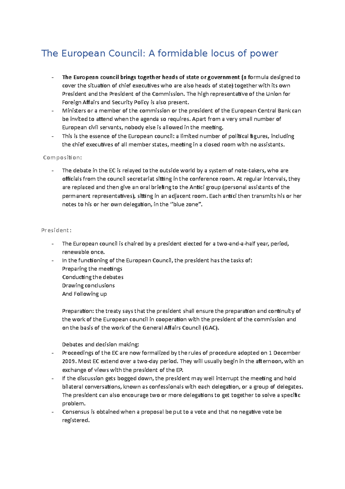Eksamensforberedels EUR - The European Council: A formidable locus of ...