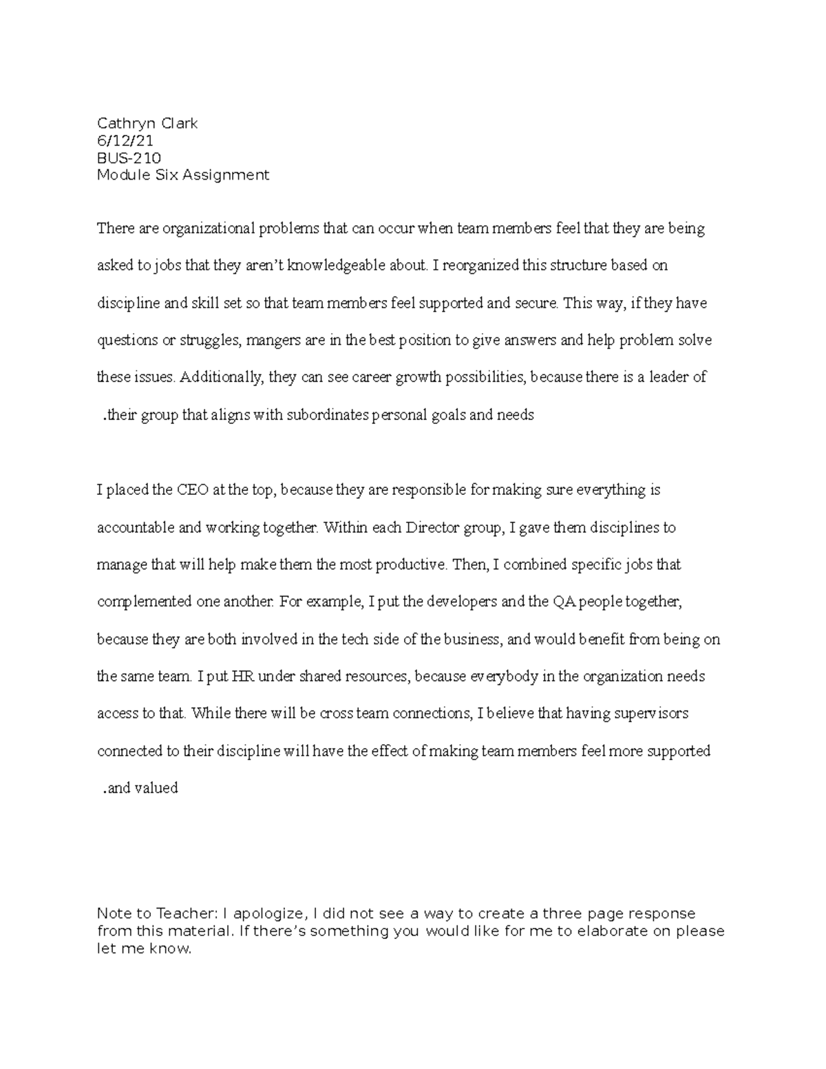 Module 6 Assignment BUS 210 - Cathryn Clark6/12/ BUS-210Module Six ...