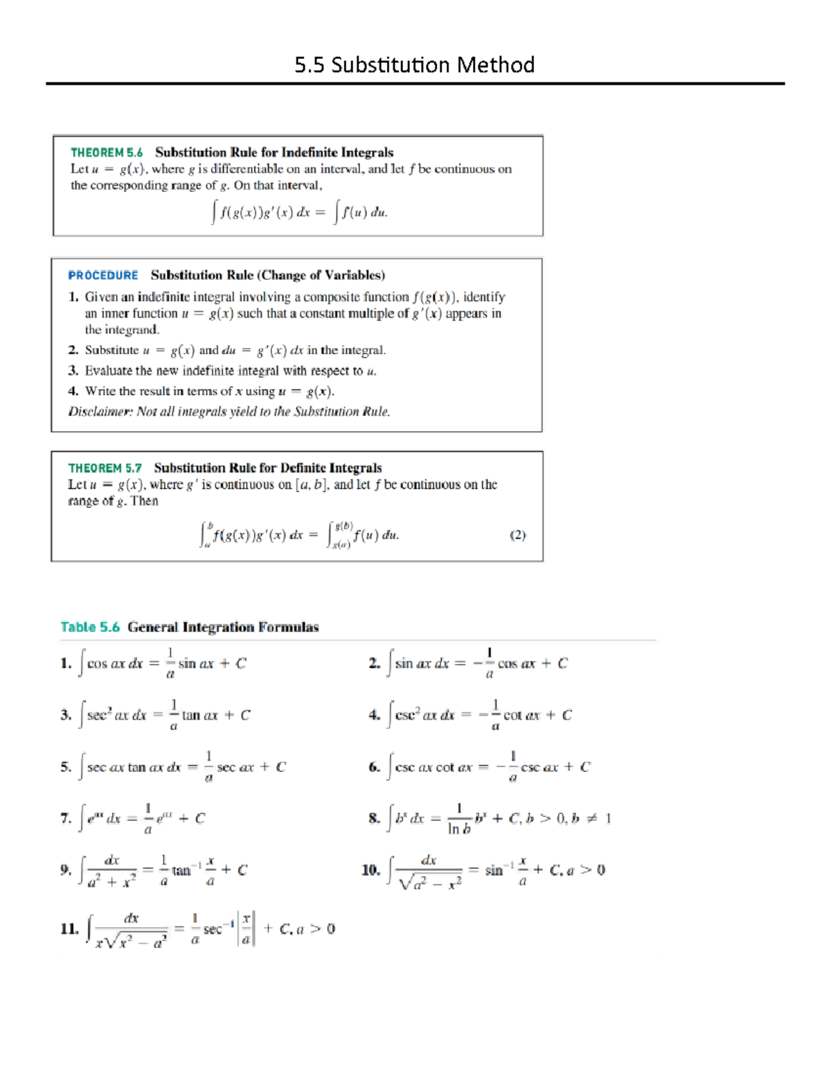 5.5 Substitution Method - 5 Subs tu on Method Substitution Rule 547 5.5 ...