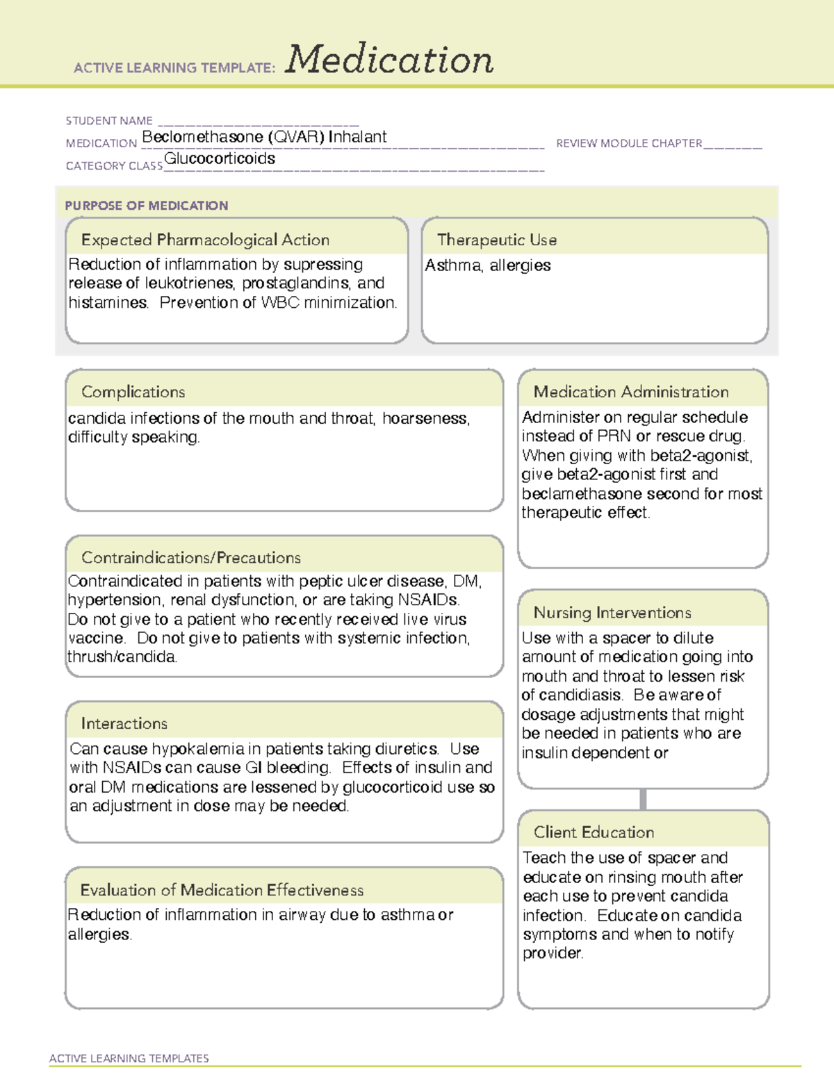 Beclomethasone - ATI Medication Template for Beclamethasone - ACTIVE ...