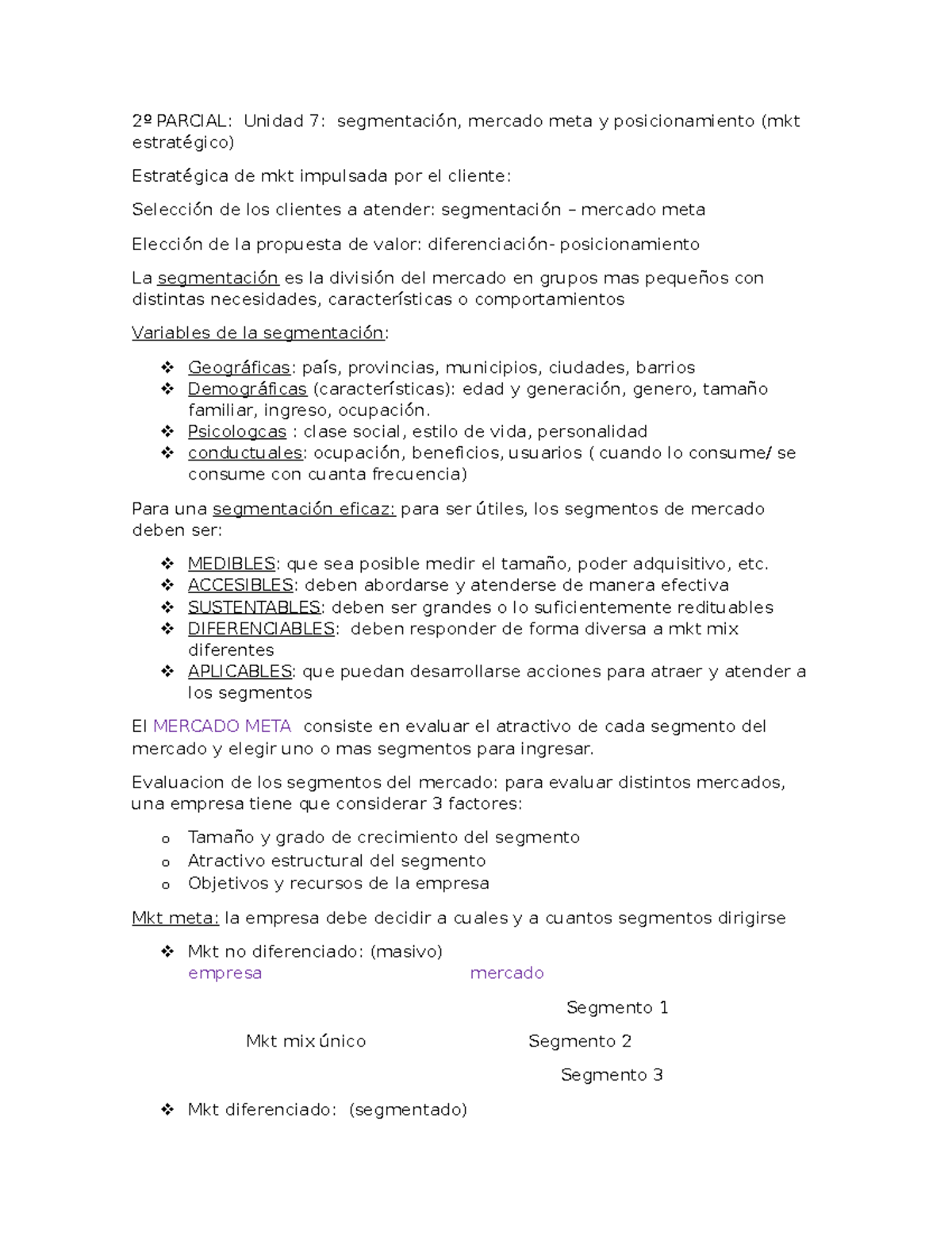 Marketing segundo parcial - 2º PARCIAL: Unidad 7: segmentación, mercado ...