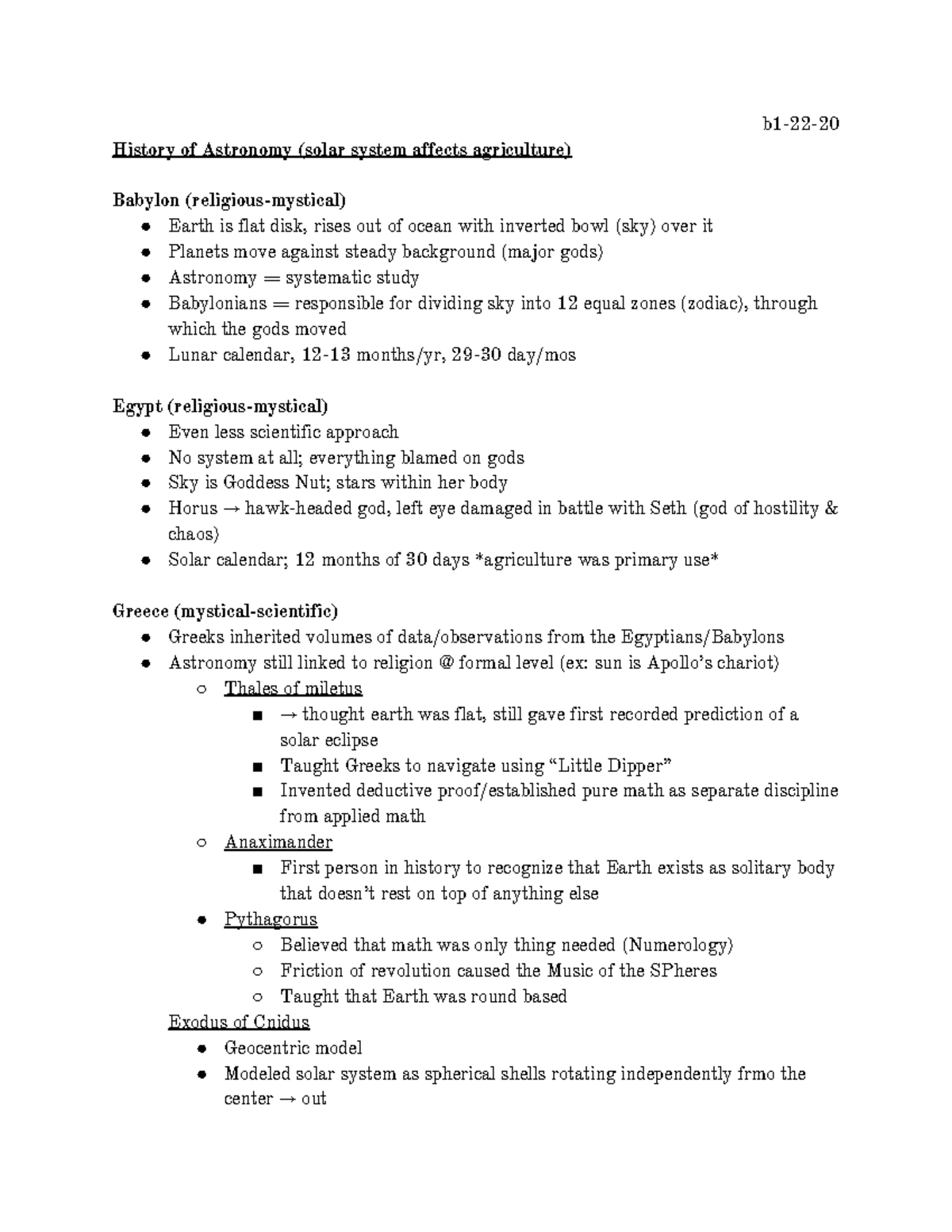 Astronomy Notes Chp 1 - Professor Trout - b1-22-20 History of Astronomy ...