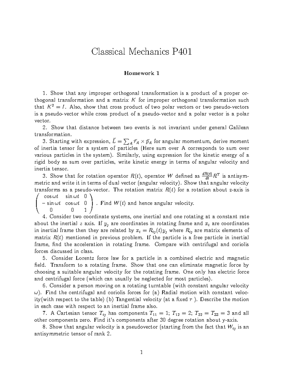 Homework 1CM2-2019 - Classical Mechanics P Homework 1 Show that any ...