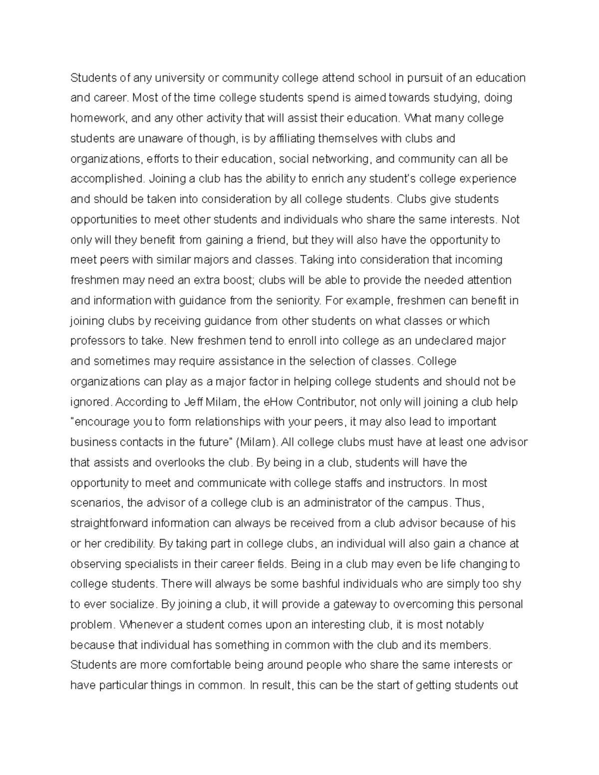 Club Essay - Students of any university or community college attend ...