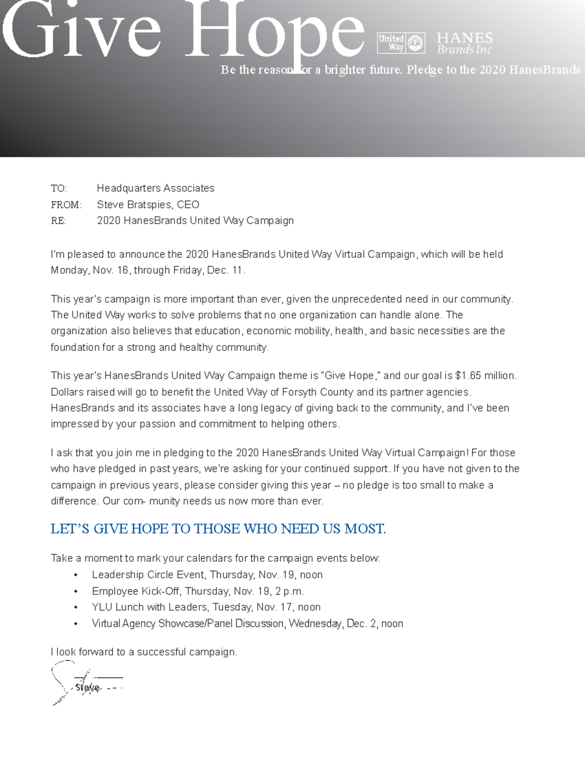 HBI United Way 2020 CEO Letter-converted - Give Hope Be the reason for ...