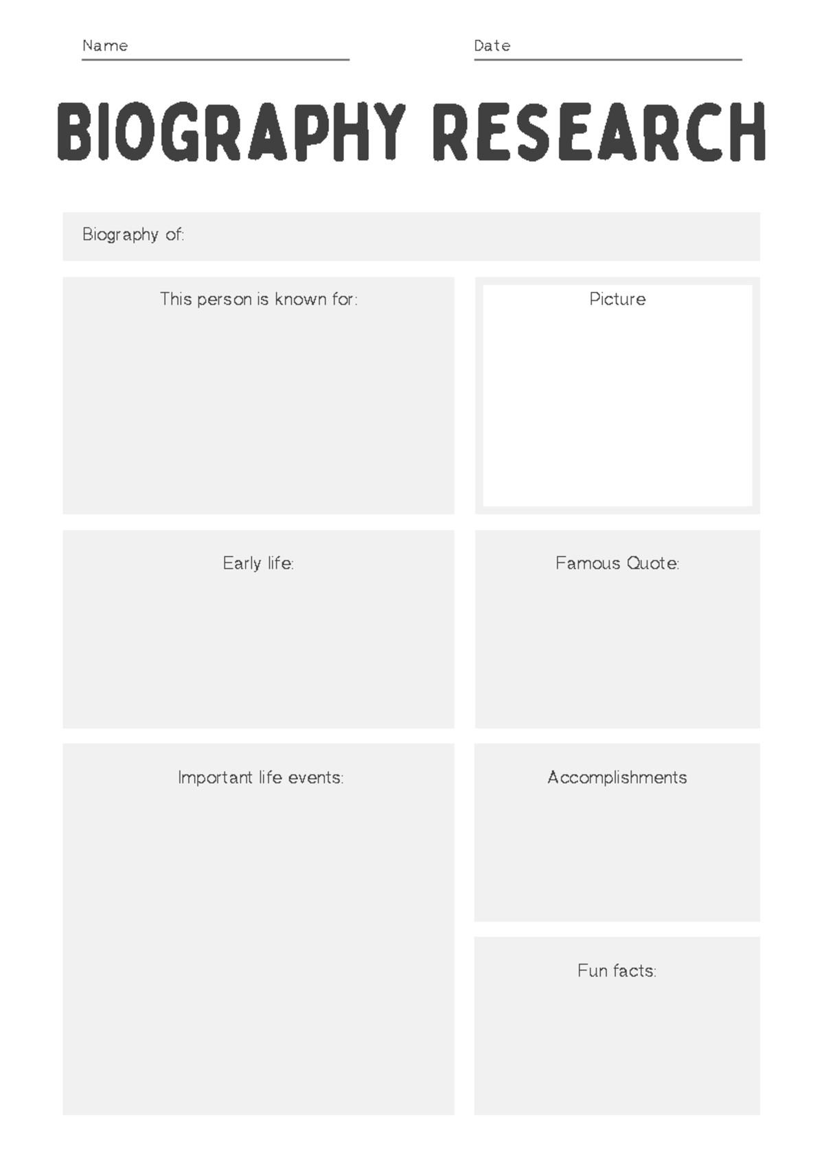 Biography Research Graphic Organizer Worksheet - English Teacher - Name ...