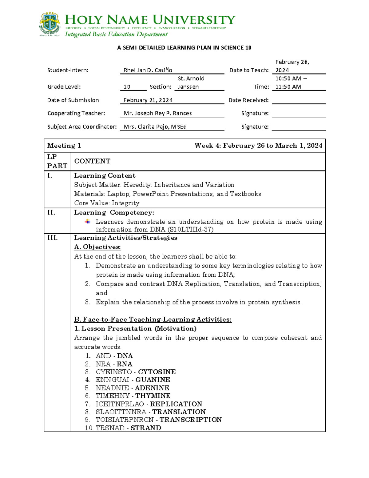 Final Heredity LP - pdf - GENETICS - A SEMI-DETAILED LEARNING PLAN IN ...