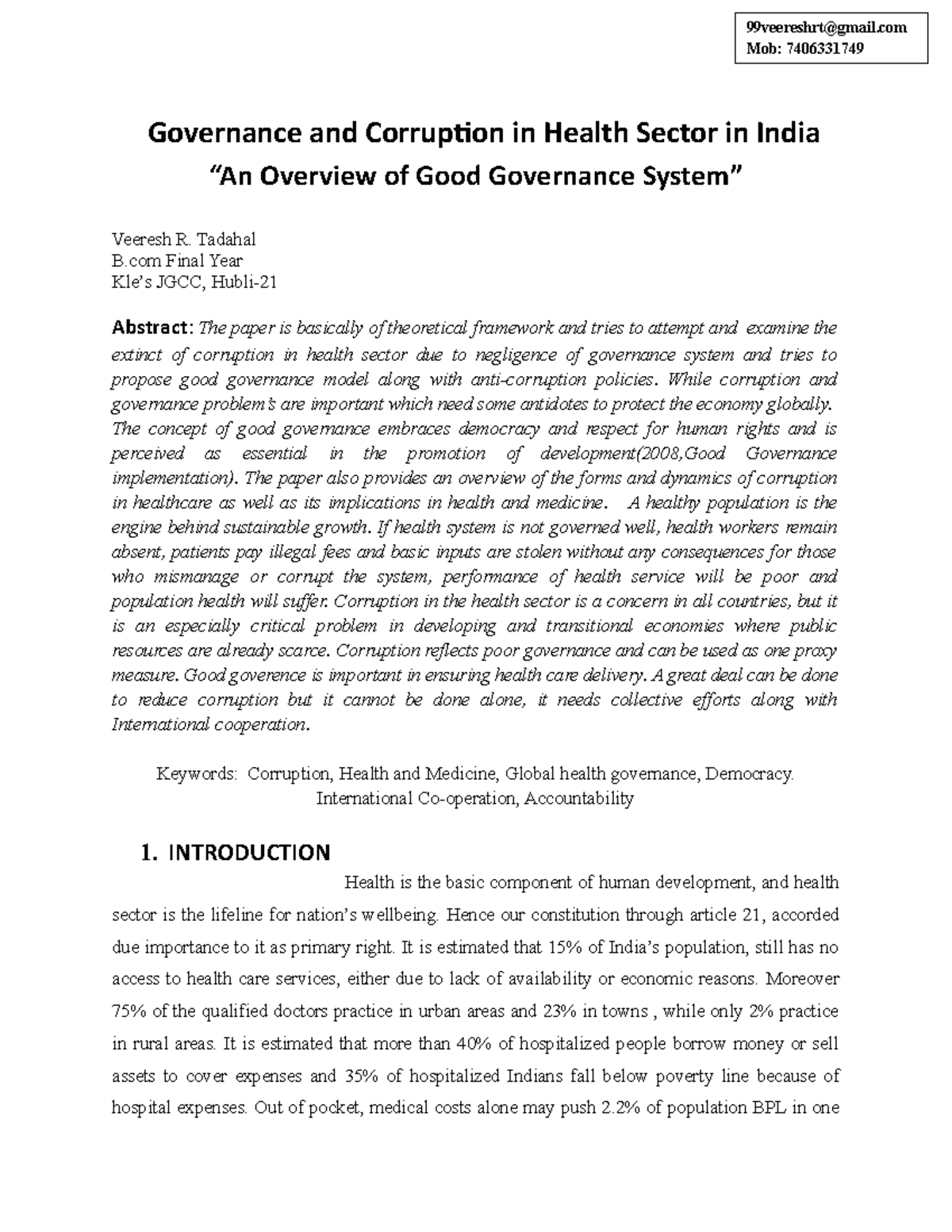 23 Corruption In Health Care Sector - Governance and Corrupion in ...
