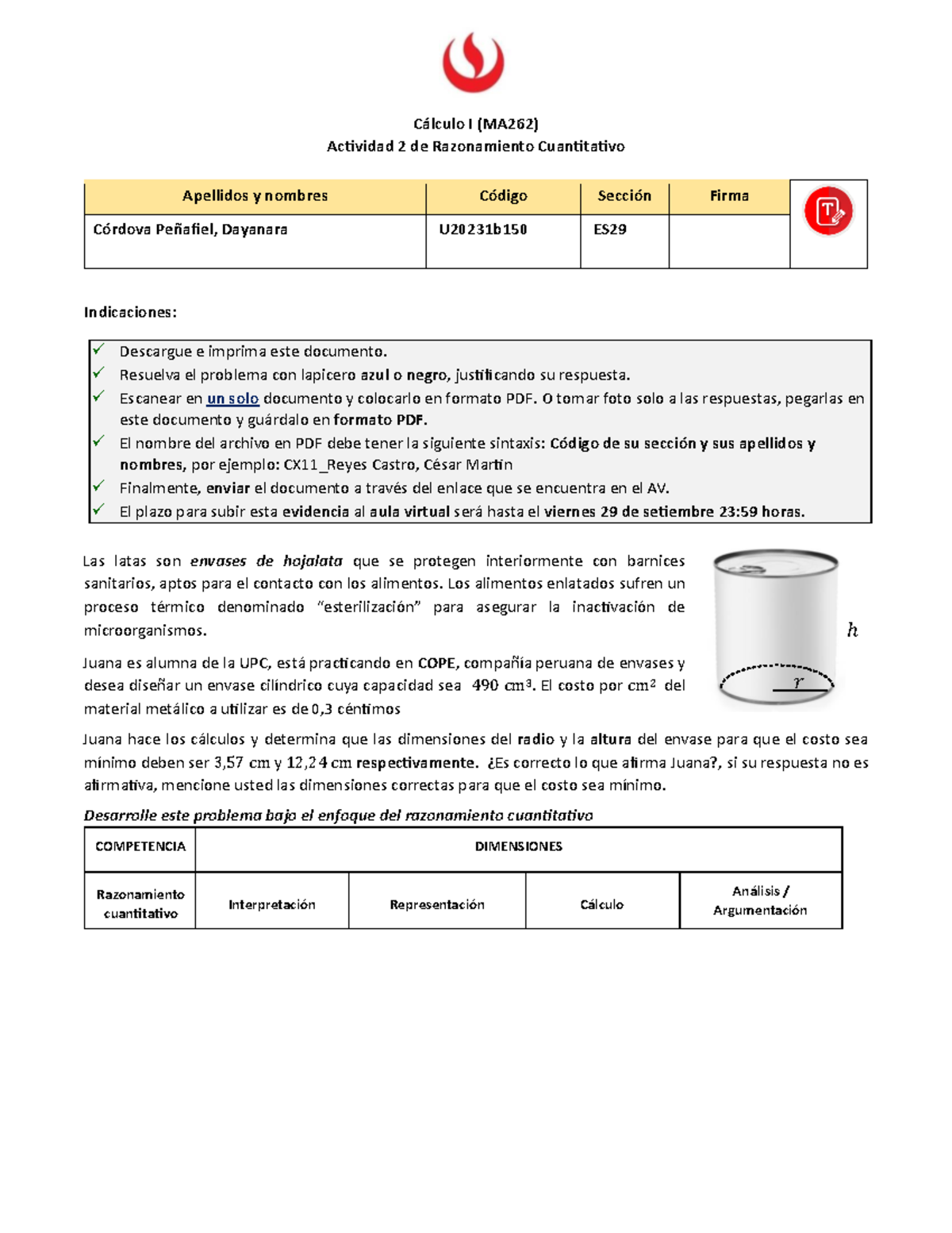 ES29 Córdova Peñafiel, Dayanara - Cálculo I (MA262) Actividad 2 de ...