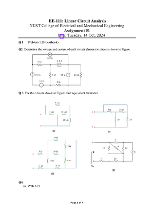 Assignment No. 1 Due Date Friday 04.10.24 - School of Electrical Engineering & Computer Science ...