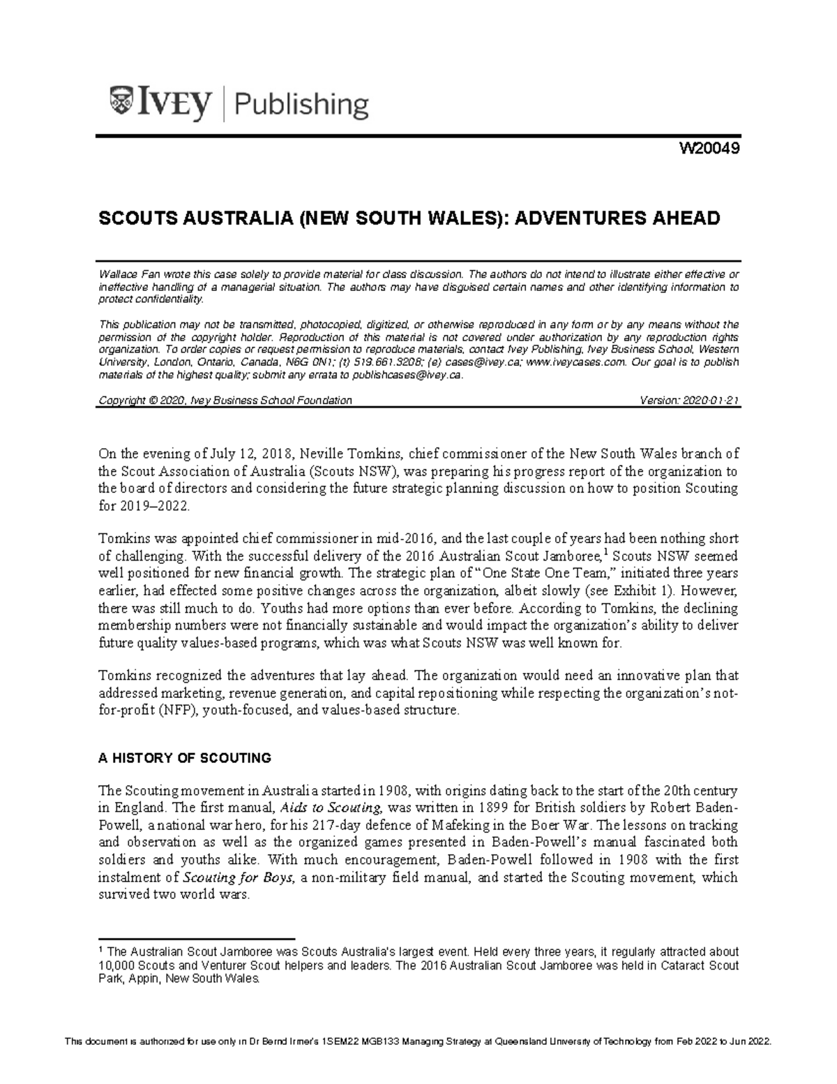Scouts Australia (NSW) - MGB133, Sem 1 2022 - Assessment Case - W ...