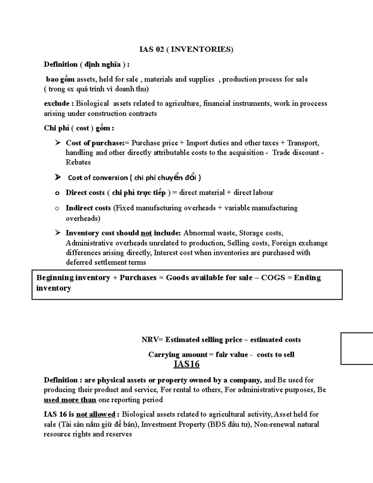 Tài liệu - ... - IAS 02 ( INVENTORIES) Definition ( định nghĩa ) : bao ...