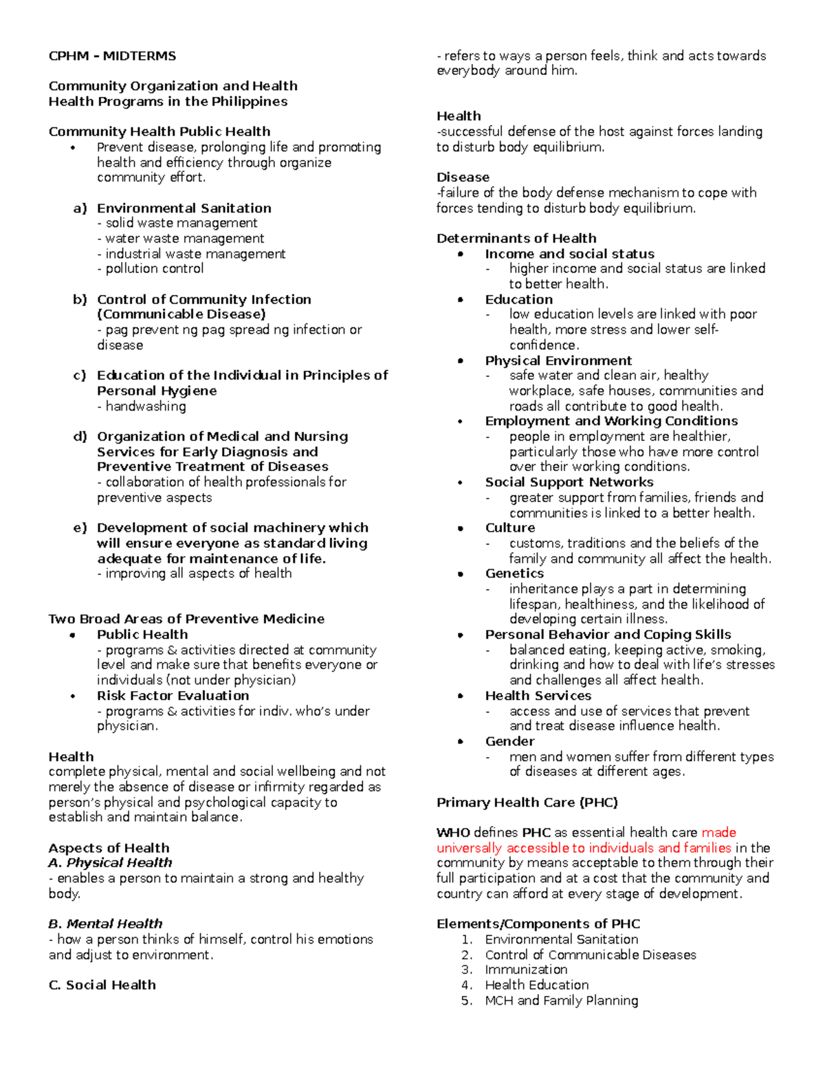CPHM111 lecture notes - CPHM – MIDTERMS Community Organization and ...