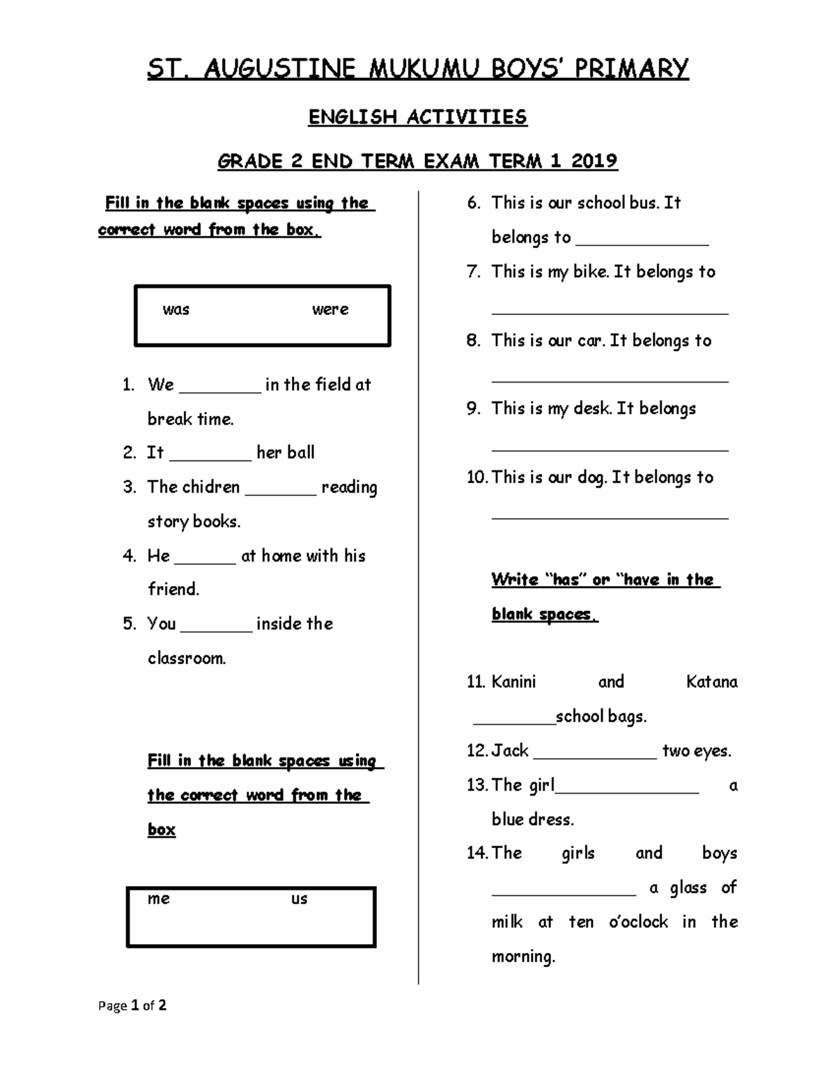 2019 English Activities Grade 2 1 ST AUGUSTINE MUKUMU BOYS PRIMARY 2019-english-activities-grade-2-1-st-augustine-mukumu-boys-primary