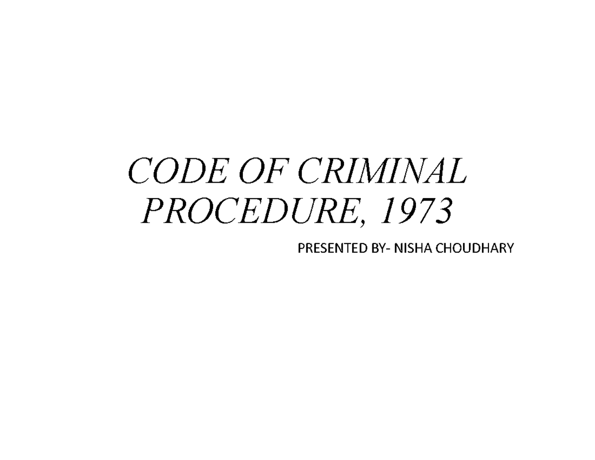 CRPC - Cr.P.C Lecture Notes - CODE OF CRIMINAL PROCEDURE, 1973 ...