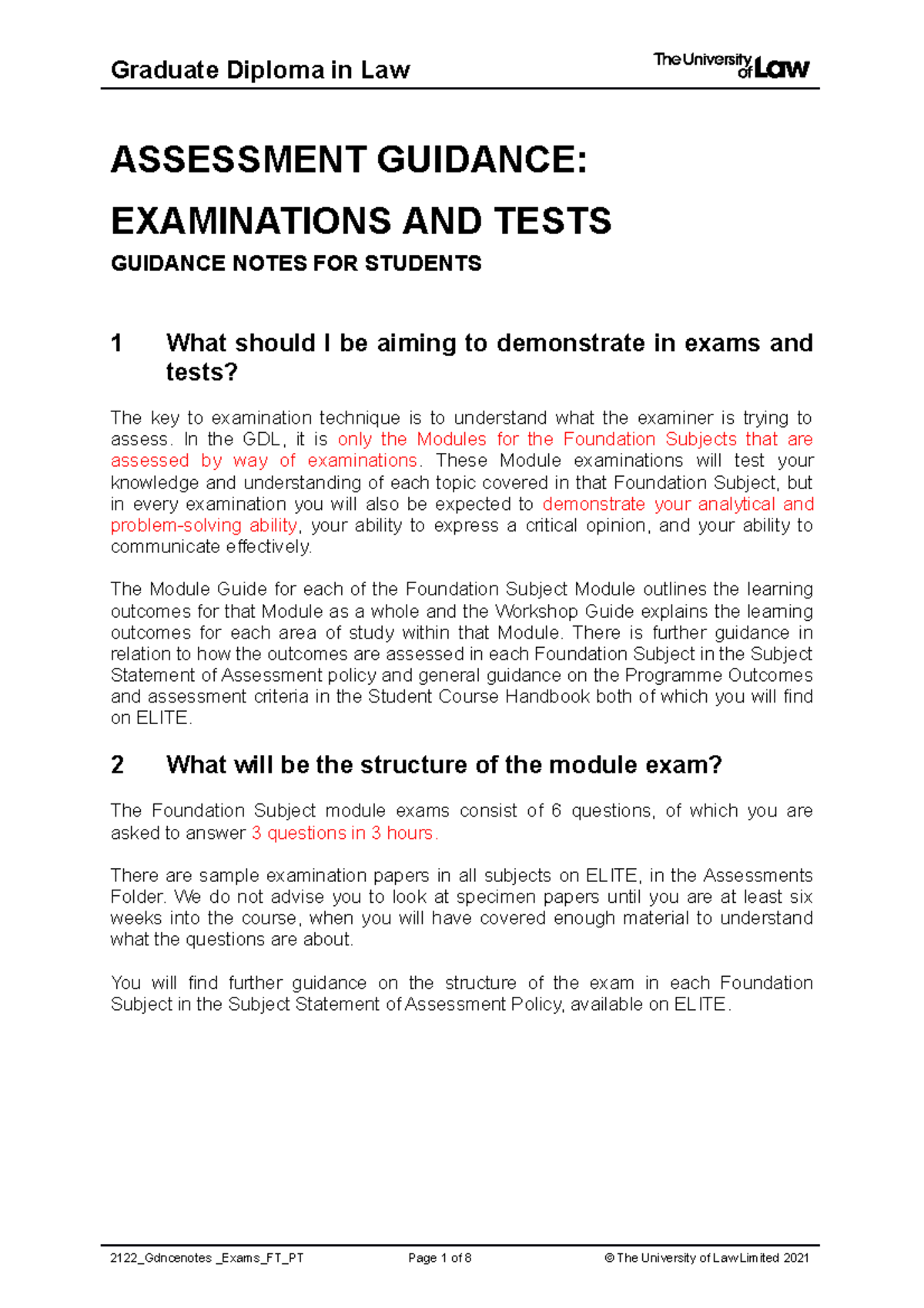 Exam Guidance - Exam - ASSESSMENT GUIDANCE: EXAMINATIONS AND TESTS ...