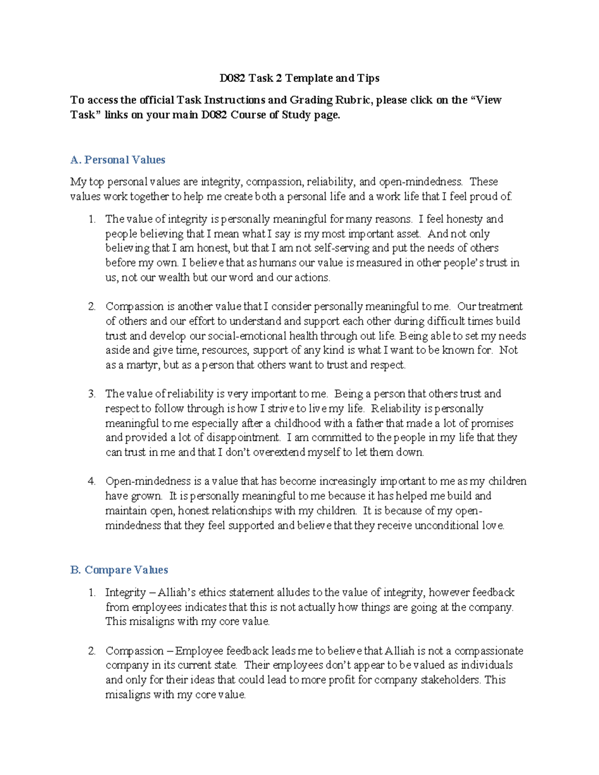 D082 Task 2 submission - D082 Task 2 Template and Tips To access the official Task Instructions ...