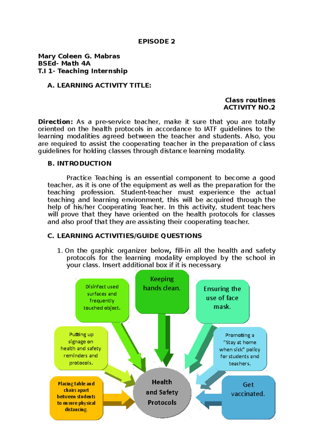 Module Episode 2 - Teaching Internship - EPISODE 2 Mary Coleen G. Mabras BSEd- Math 4A T 1 ...